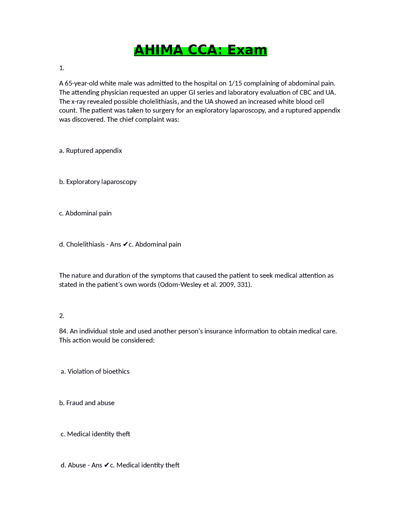 AHIMA CCA Exam FULL Test Bank | Exams Nursing | Docsity