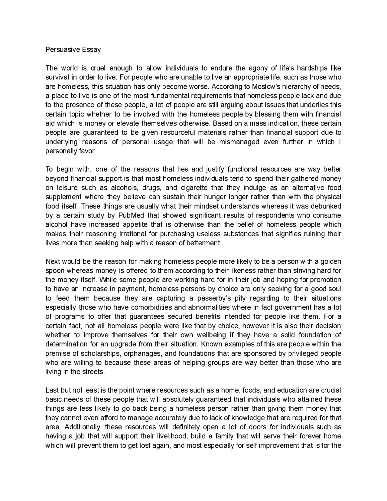 The Debate on Financial Aid for Homeless People | Essays (high school ...