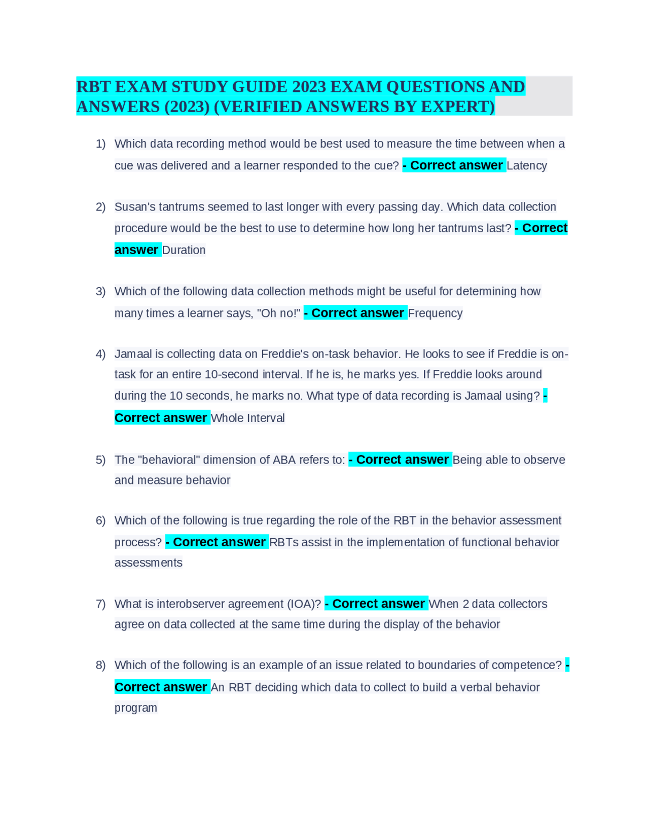 RBT EXAM STUDY GUIDE 2023 EXAM QUESTIONS AND ANSWERS (2023) (VERIFIED ANSWERS BY EXPERT) | Exams ...