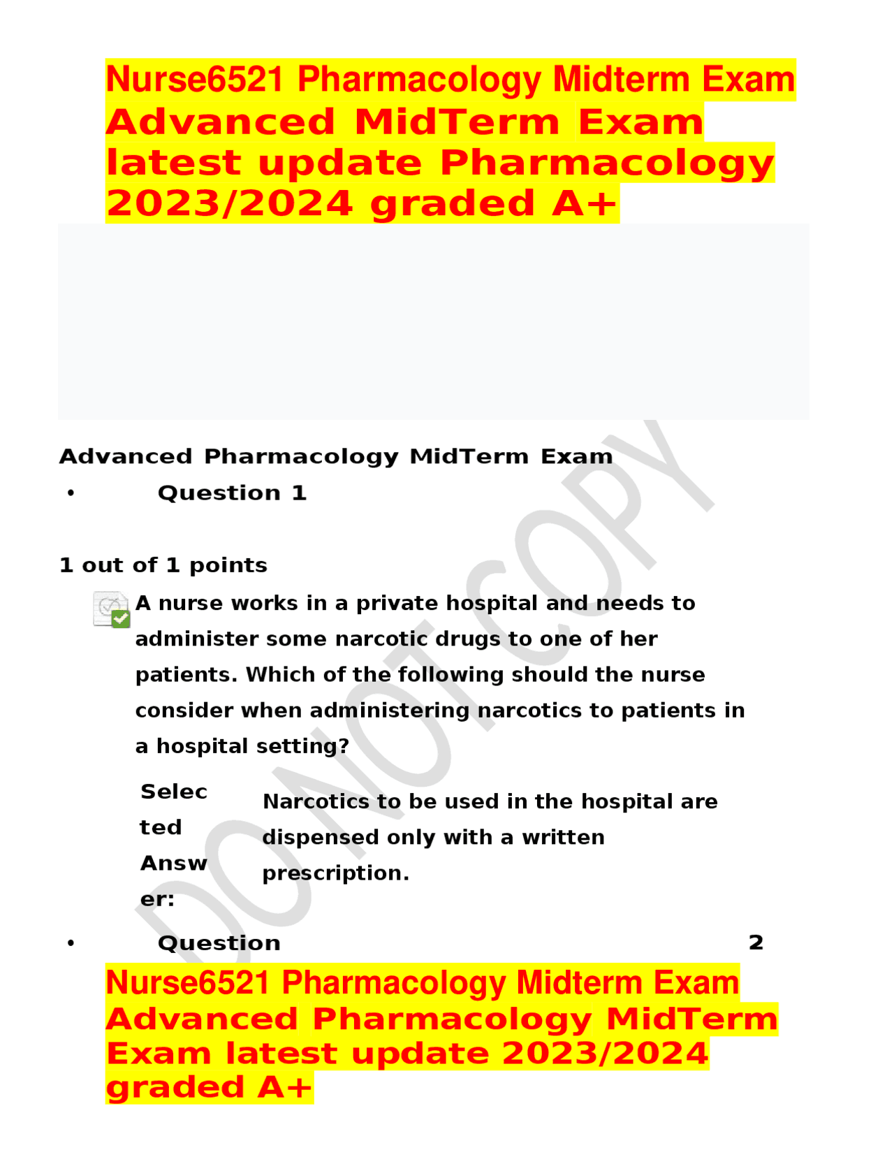 Pharmacology Midterm Exam | Exams Nursing | Docsity
