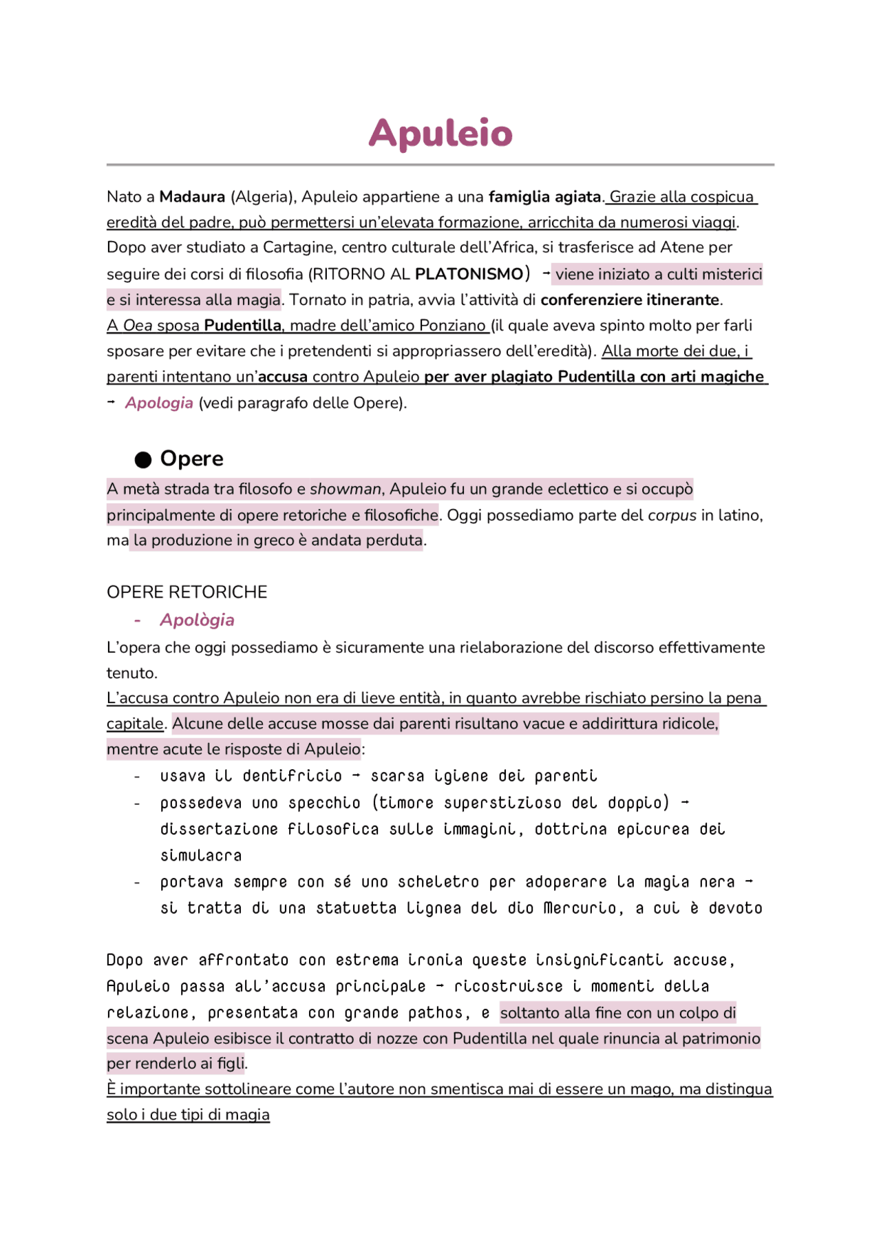 Apuleio (vita e opere) | Appunti di Latino | Docsity
