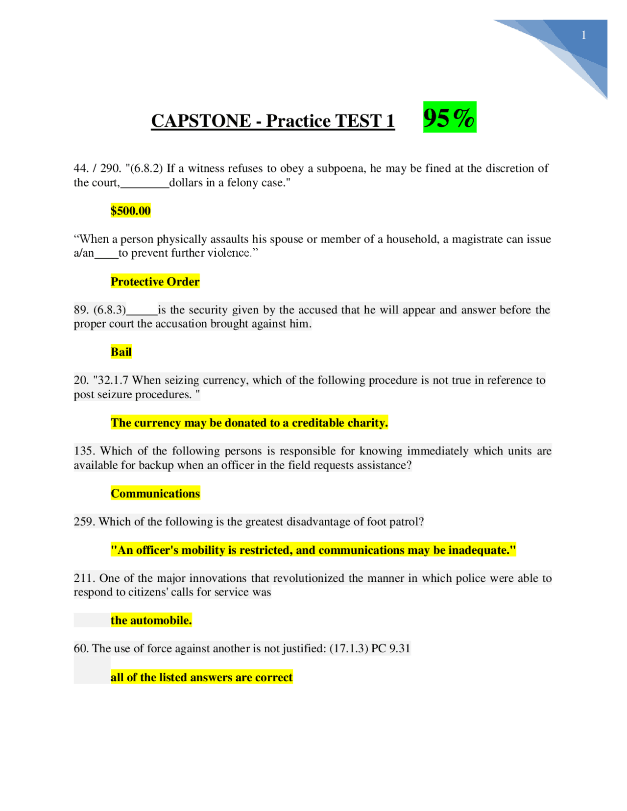 Police Exam Practice Test | Exams Nursing | Docsity