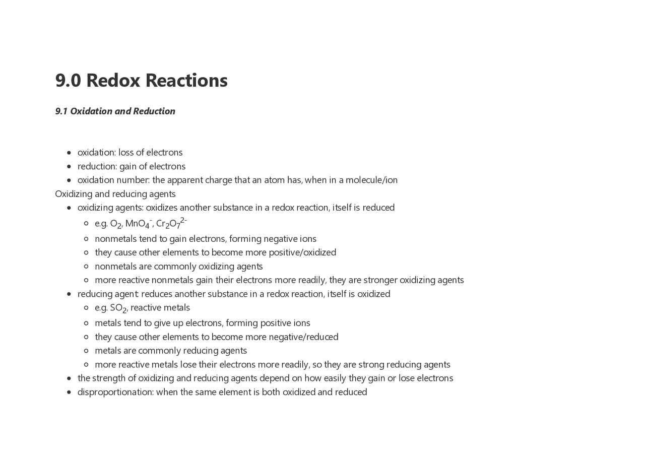 IB Chemistry SHL Unit 9 (Redox reactions) Detailed Study Notes with ...