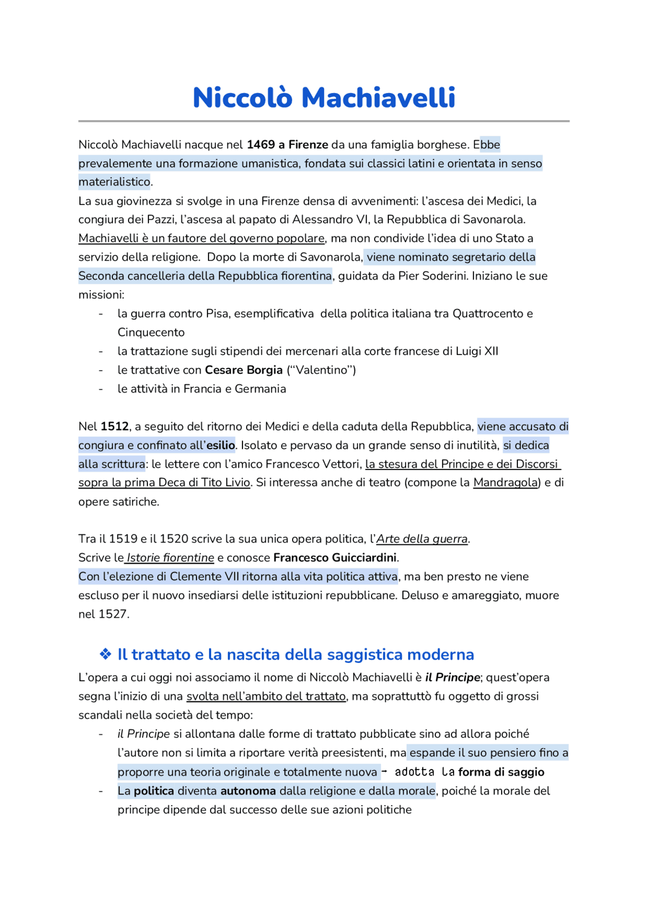 Niccolà Machiavelli (vita, pensiero e opere) | Appunti di Italiano ...