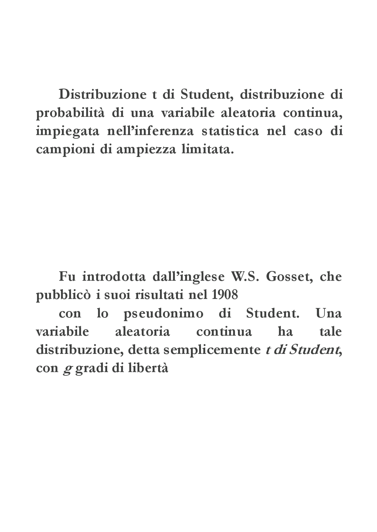 DISTRIBUZIONE T DI STUDENT | Slide di Statistica Descrittiva | Docsity