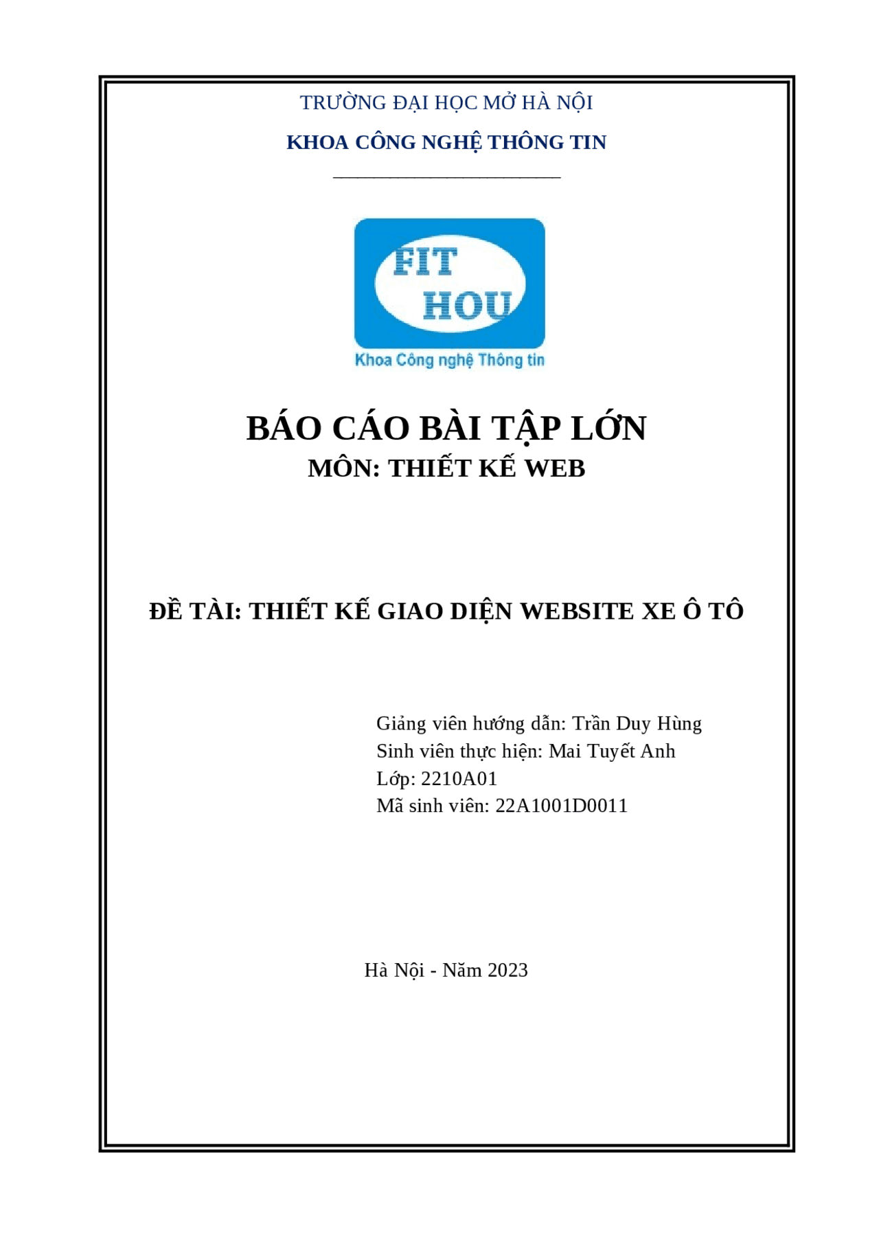 Thiết Kế Web Báo Cáo Btl Website Xe ô Tô Assignments Web Design And Development Docsity