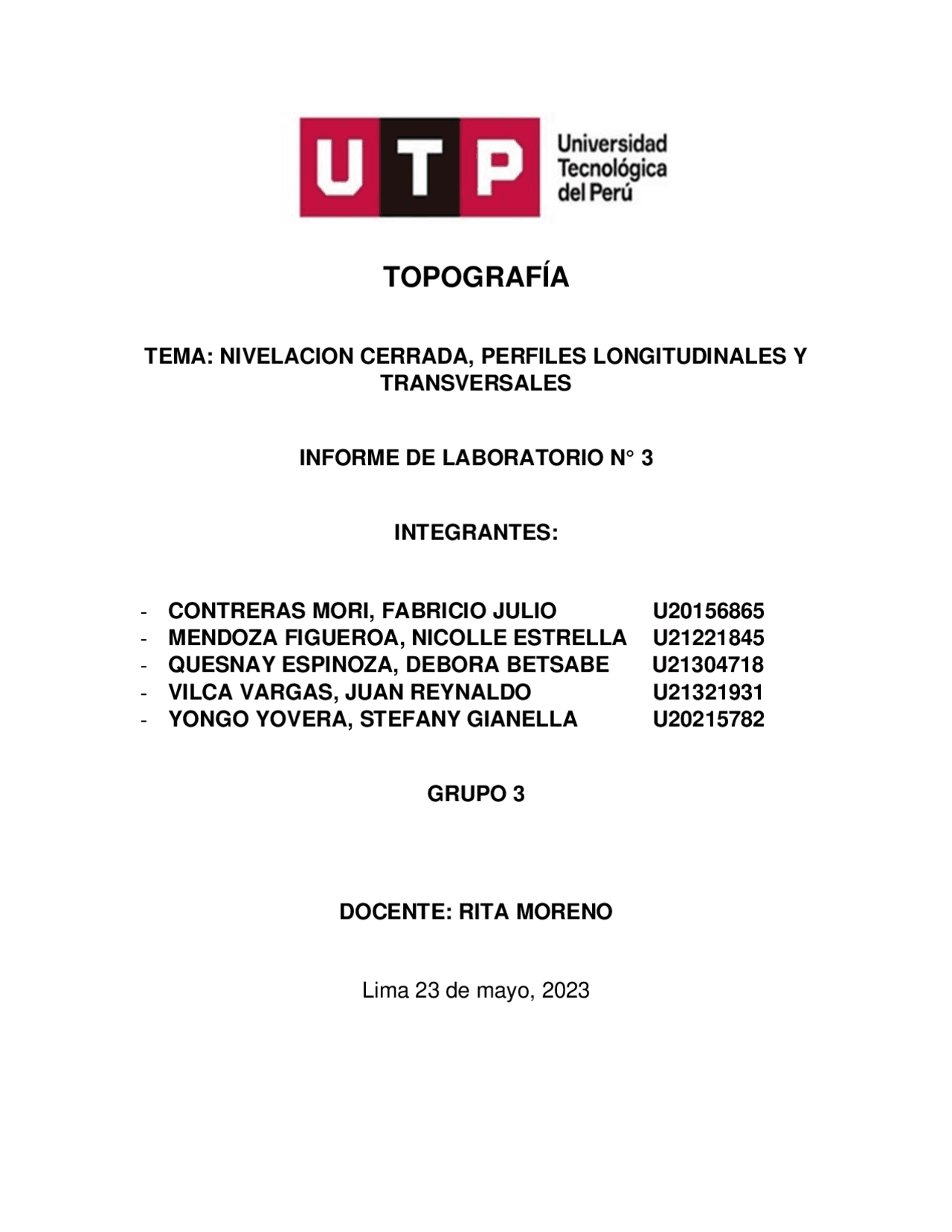 Informe de topografia | Guías, Proyectos, Investigaciones de Topografía | Docsity