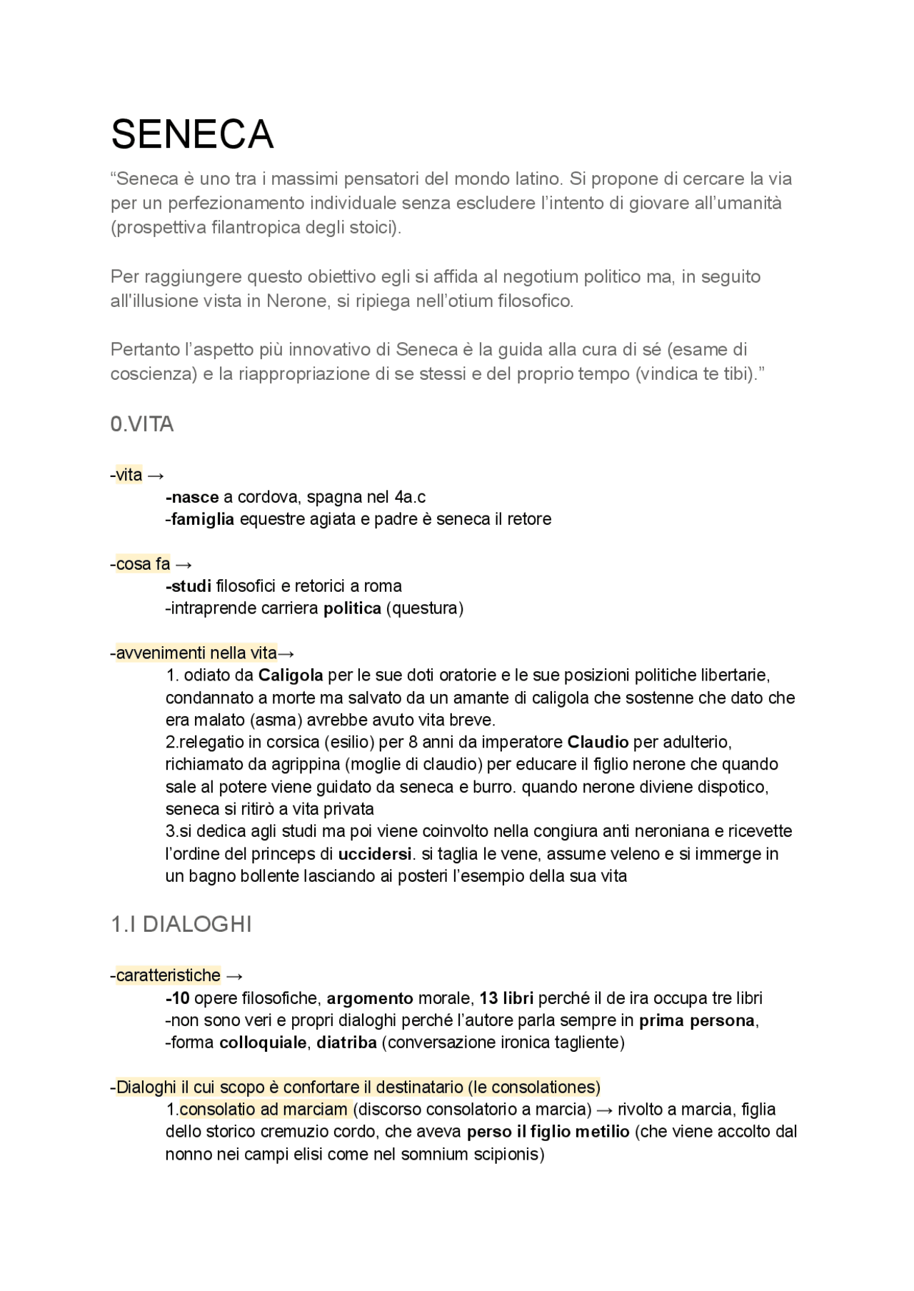 Tutto Su Seneca Vita Stile Opere Appunti Di Latino Docsity