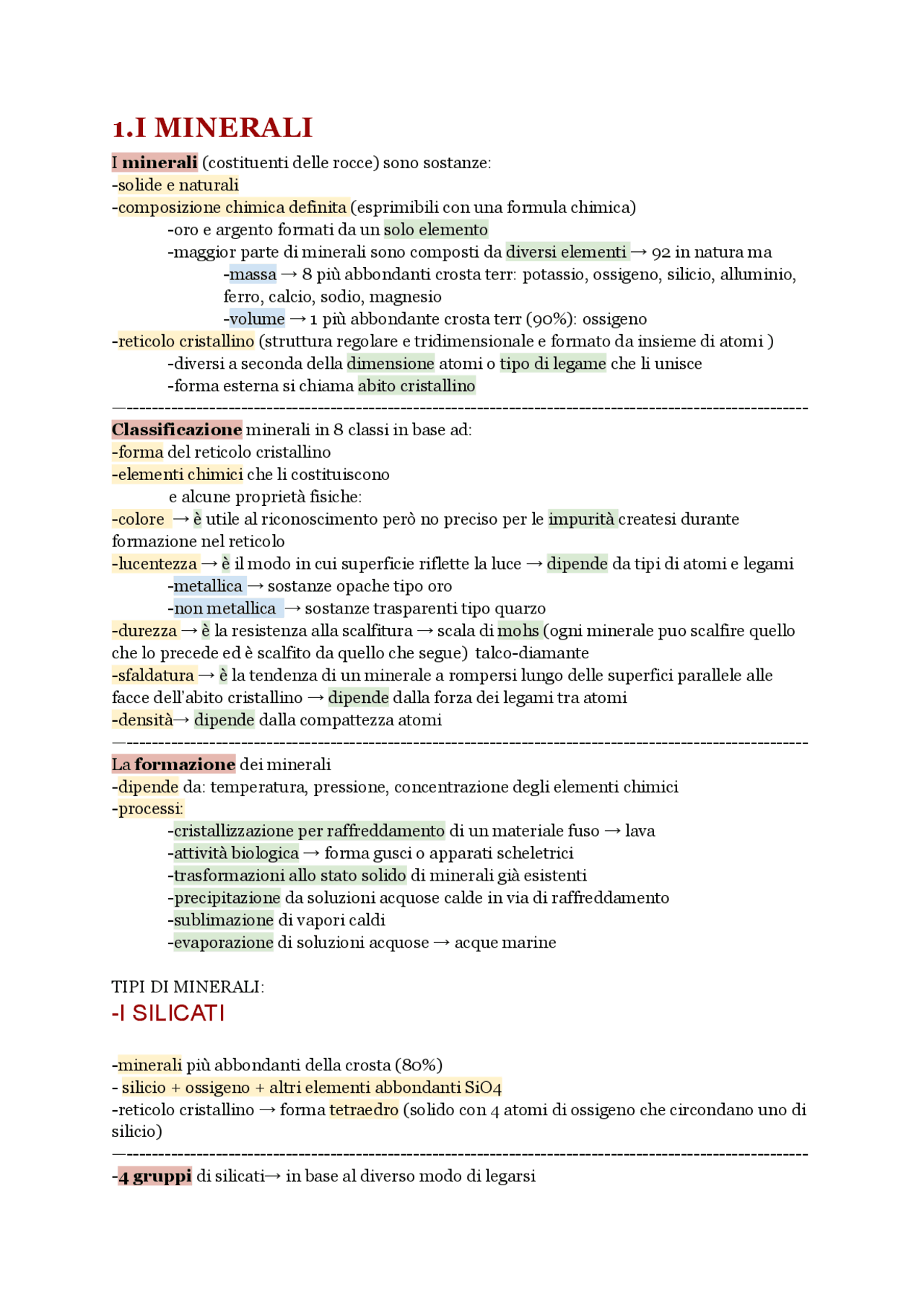 Tutto Sui Minerali E Rocce Appunti Di Scienze Della Terra Docsity