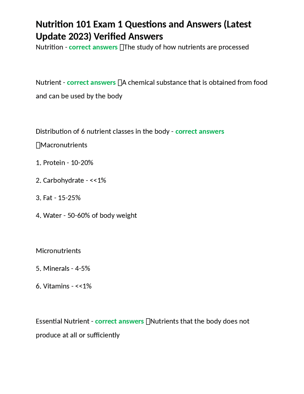 Nutrition 101 Exam 1 Questions and Answers (Latest Update 2023 ...
