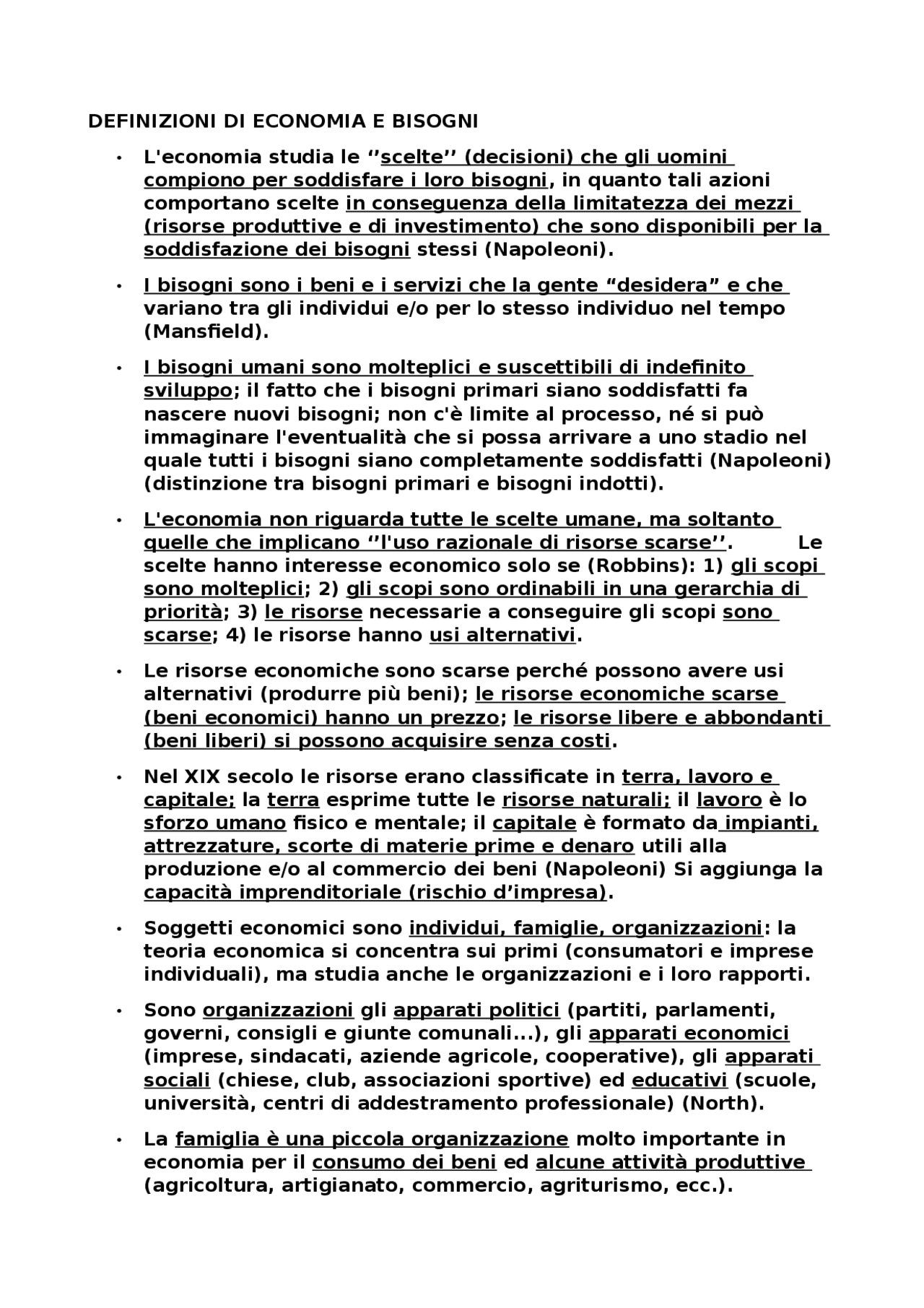 definizione di economia 2 | Sbobinature di Estimo | Docsity