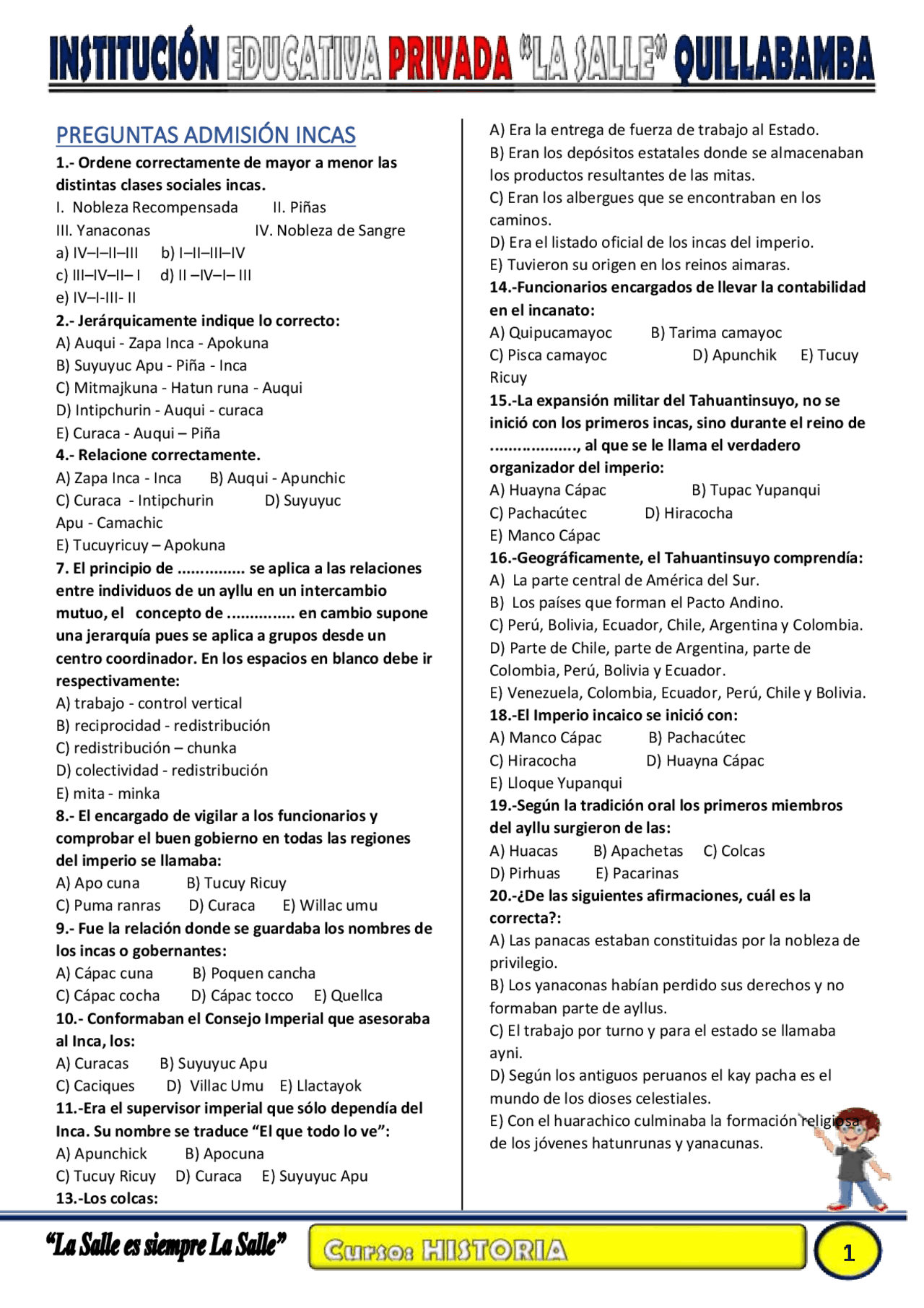 BANCO DE PREGUNTAS HISTORIA DEL PERÚ | Ejercicios de Historia | Docsity