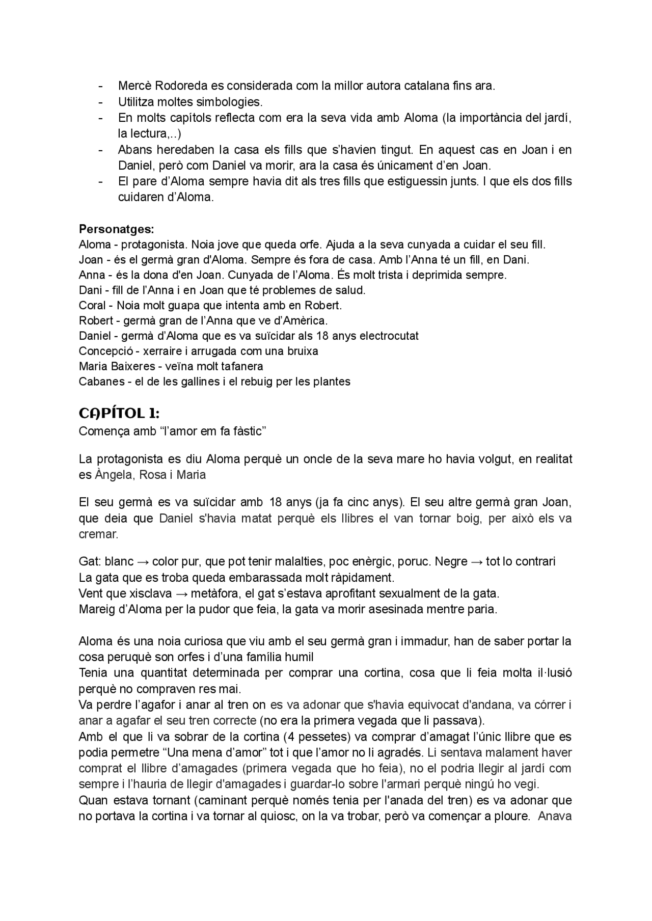 Aloma de Merce Rodorera Resum complet | Apuntes de Catalán | Docsity