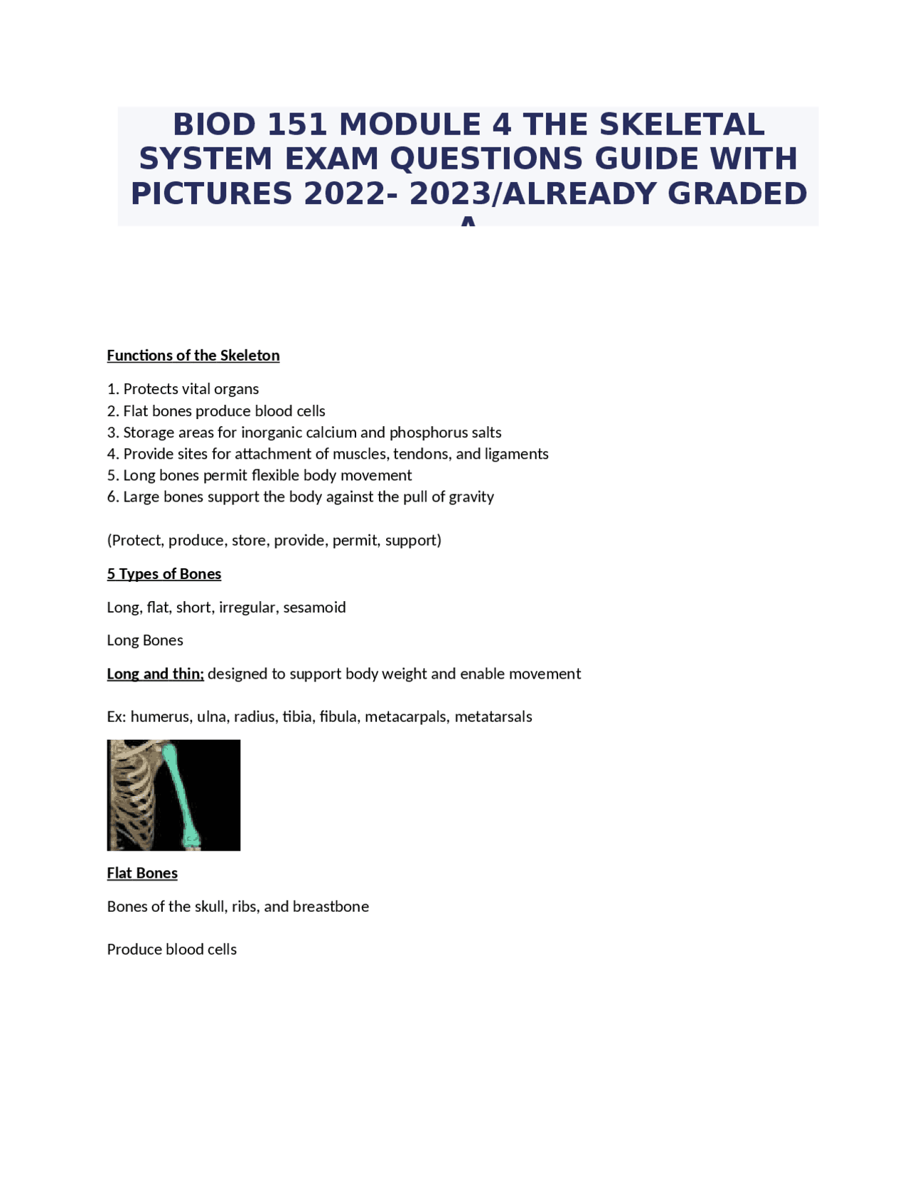 BIOD 151 MODULE 4THE SKELETAL SYSTEM EXAM QUESTIONSGUIDE WITH PICTURES ...