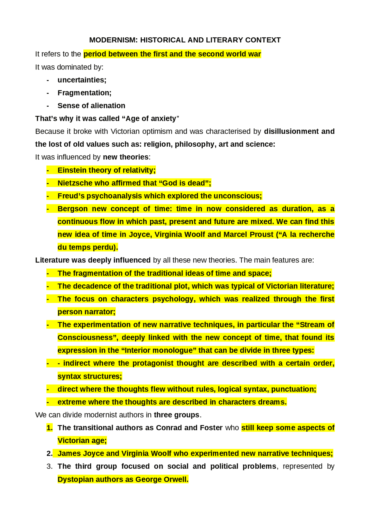 SCHEDA DI SINTESI SUL MODERNISMO E JAMES jOYCE | Schemi e mappe ...