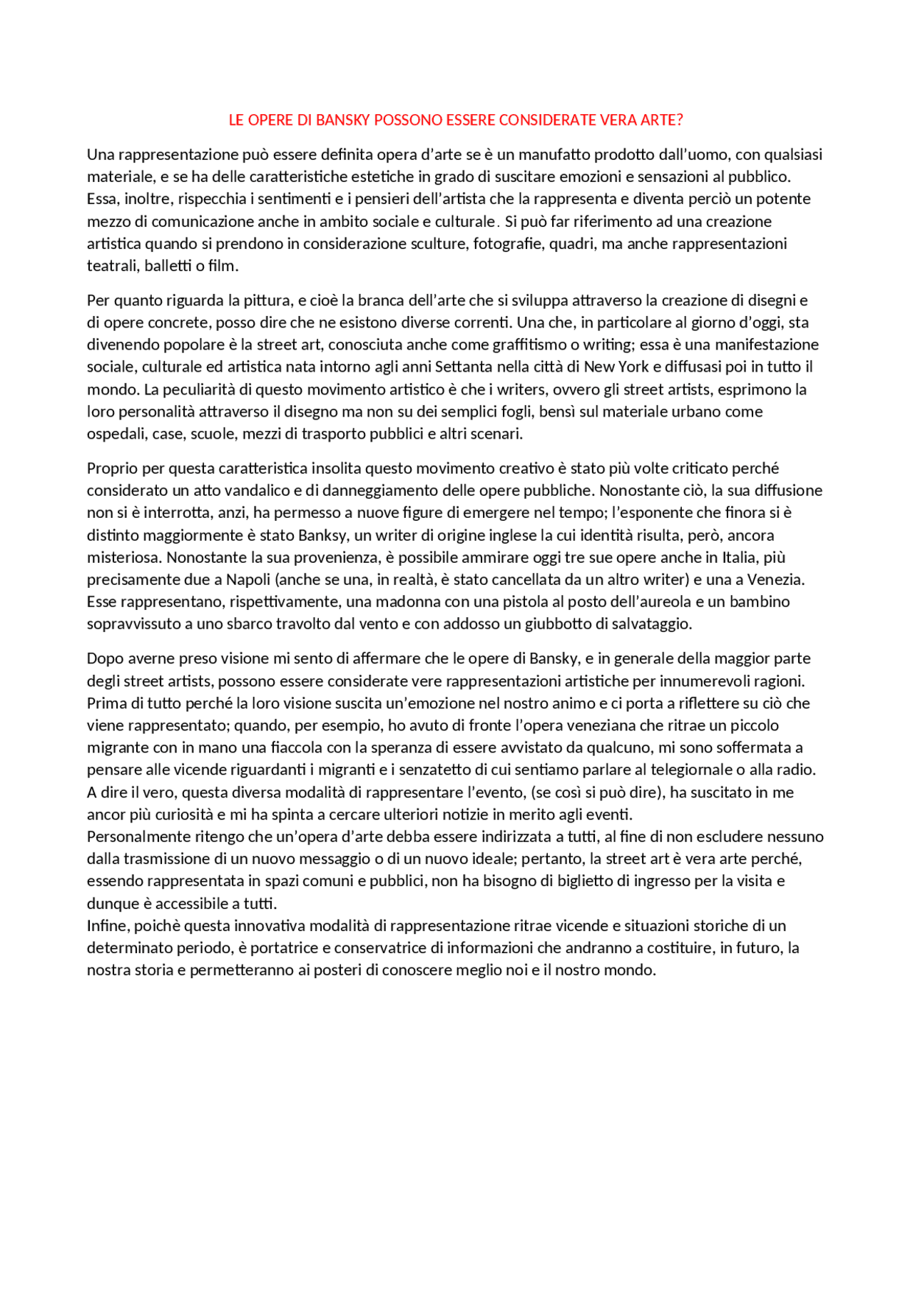 Tema argomentativo sulla street art: può essere considerata arte o no ...