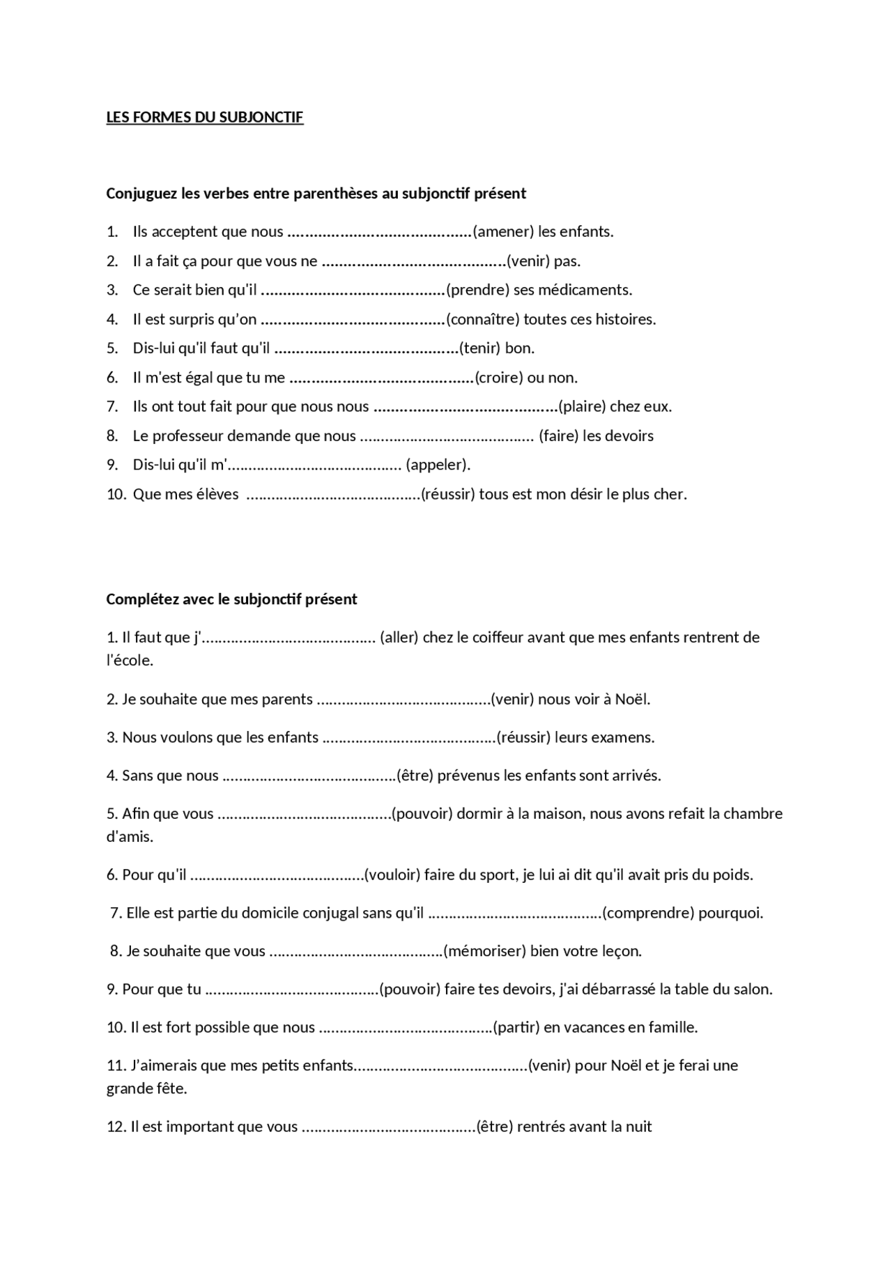 Learn subjonctif in french | Exercises Law | Docsity