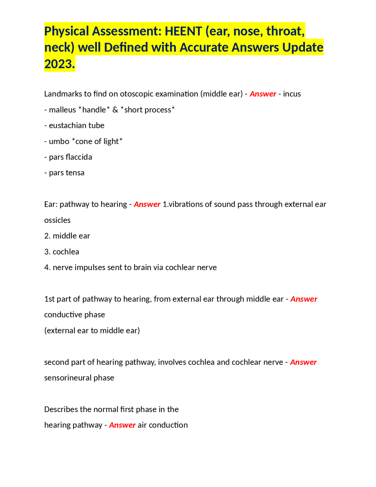 Physical Assessment of HEENT | Exams Nursing | Docsity