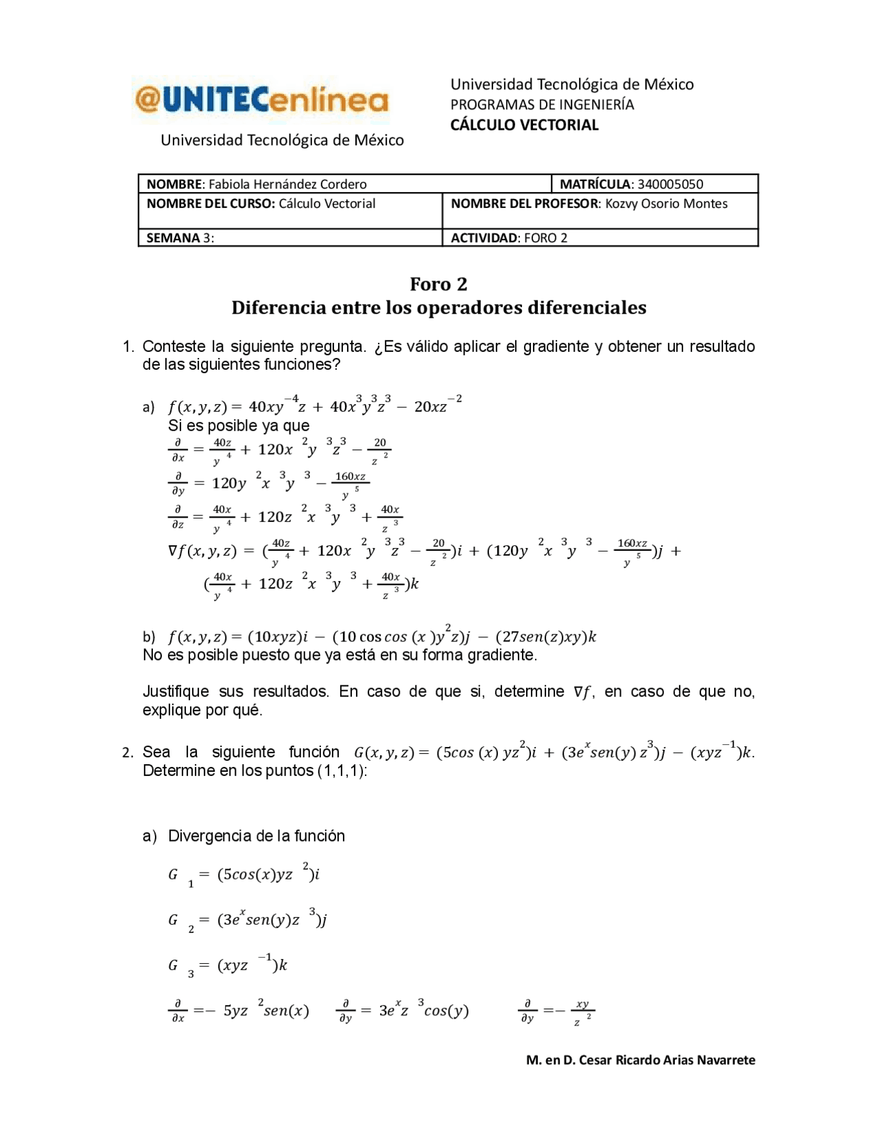 Foro 2 Calculo Vectorial Apuntes De Cálculo Docsity