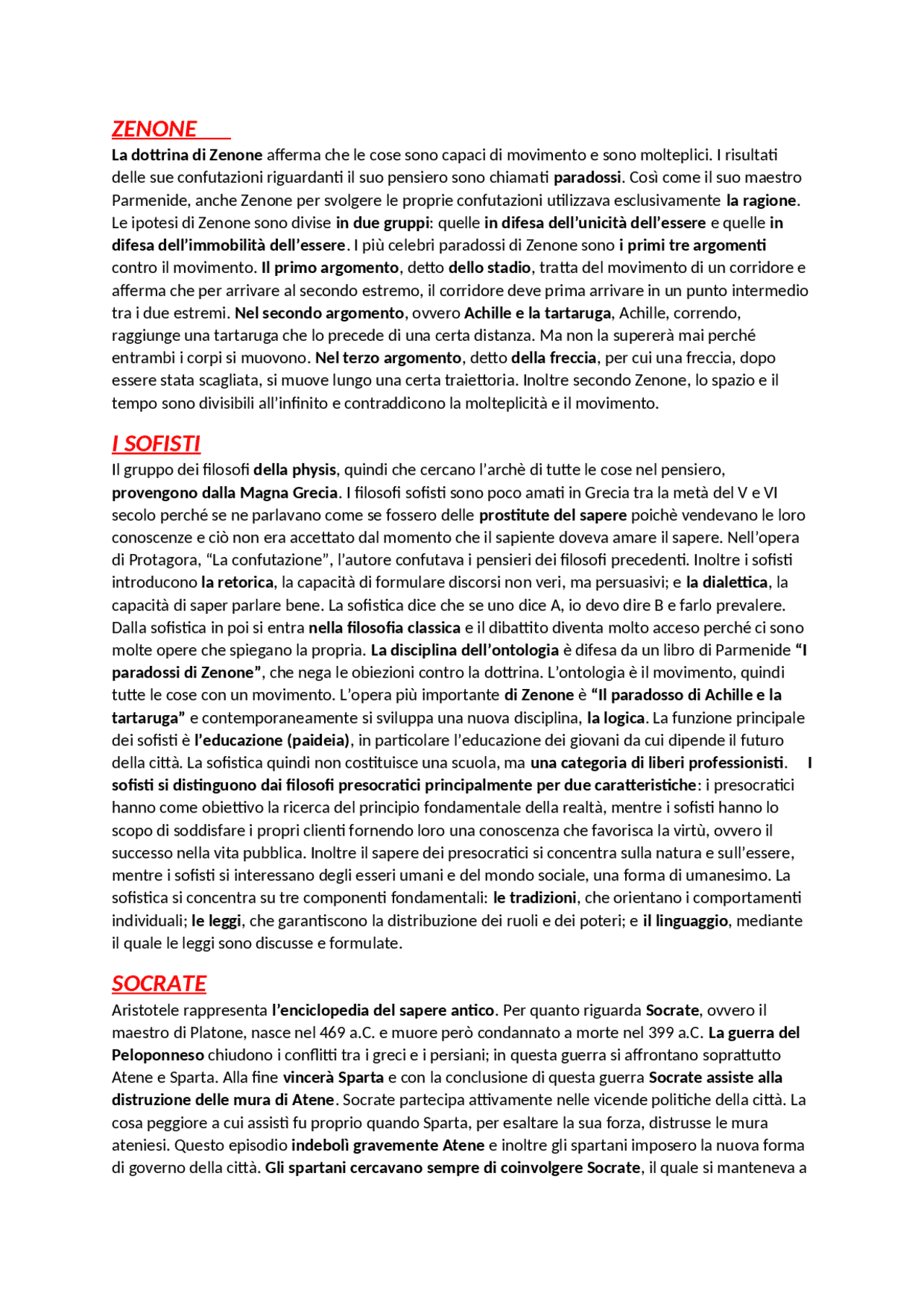 Zenone, Socrate, Platone, Aristotele e il loro pensiero | Appunti di Filosofia | Docsity