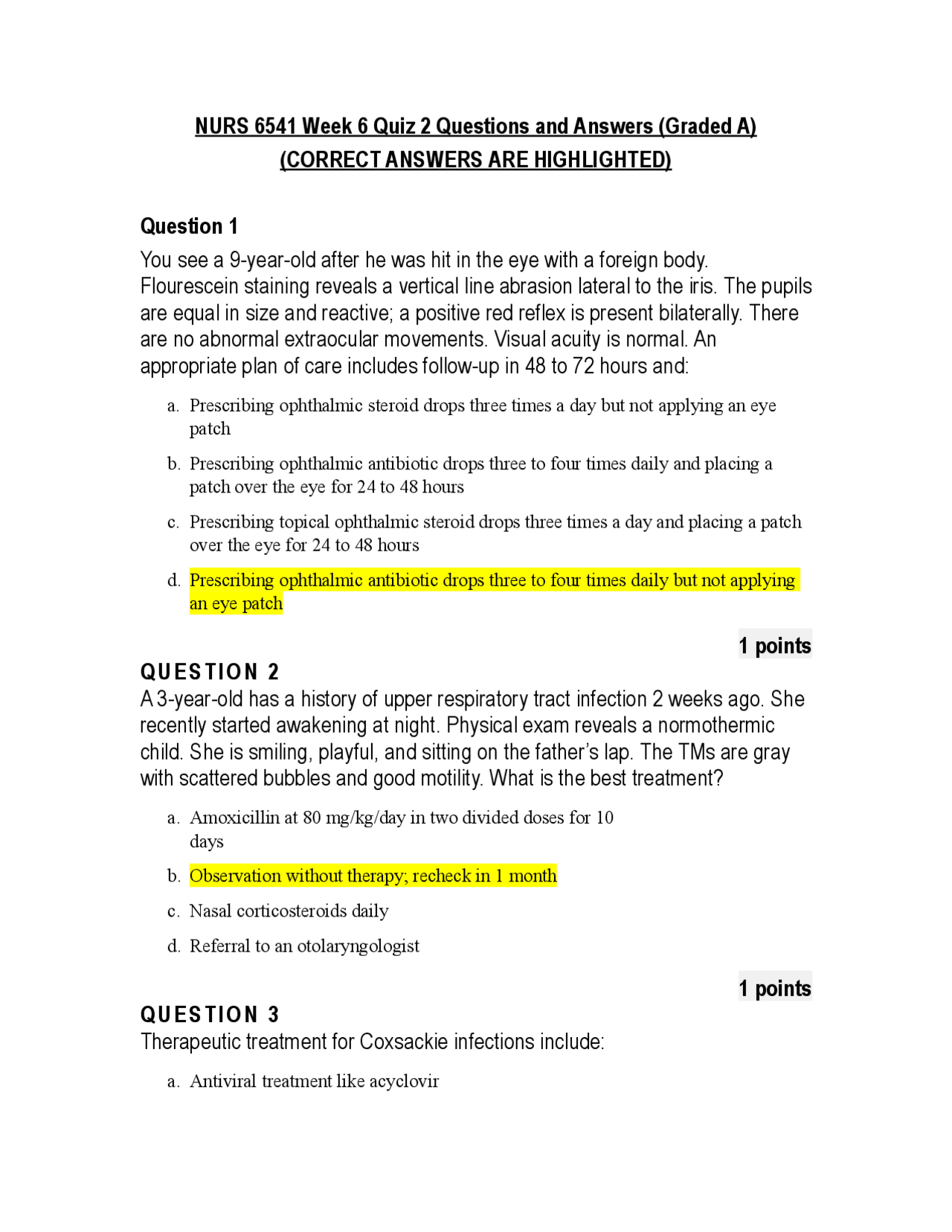 Nurs 6541 Week 6 Quiz 2 Questions And Answers Graded A Correct