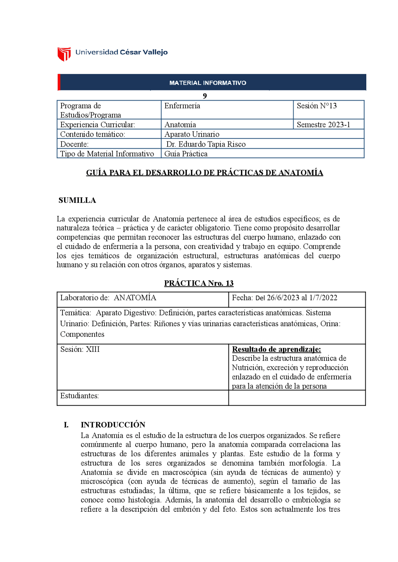 Anatomía Sesión 12 13 Ejercicios De Anatomía Docsity