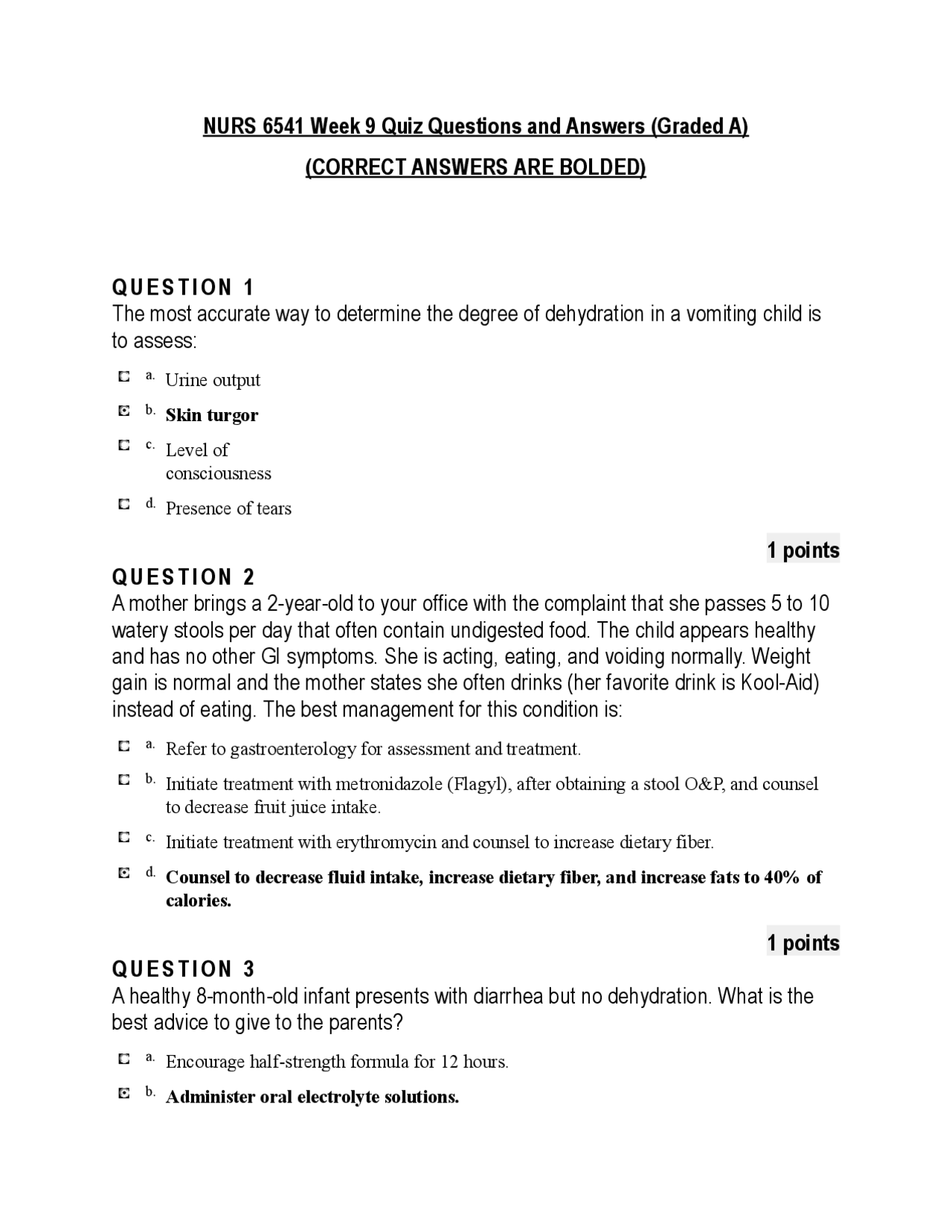 NURS 6541 Week 9 Quiz Questions and Answers | Exams Nursing | Docsity