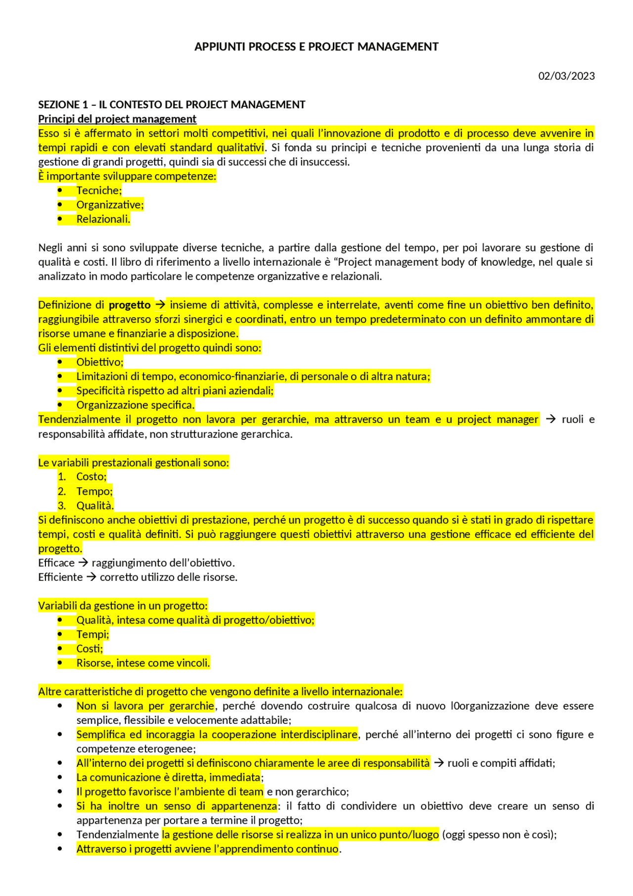 Appunti corso Project e process management | Appunti di Project ...