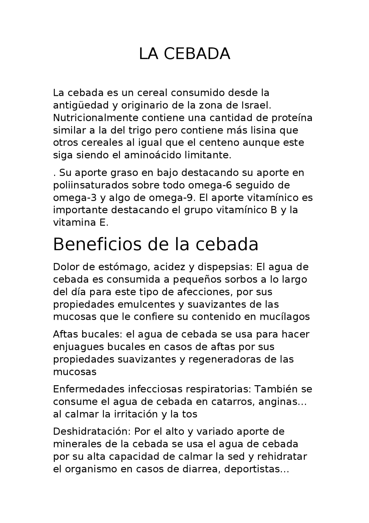 Los beneficios de la cebada | Esquemas y mapas conceptuales de ...