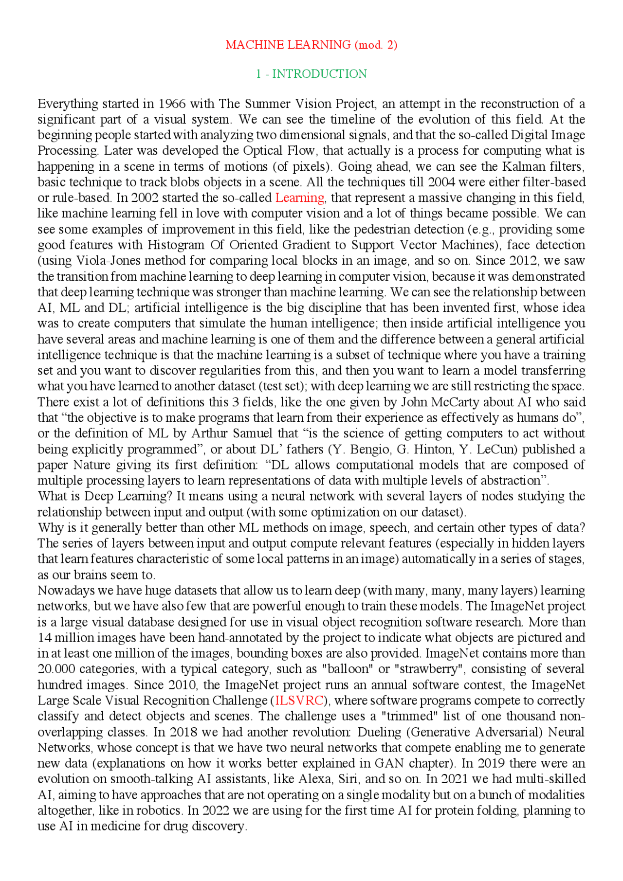Deep Learning Artificial Intelligence Systems Sbobinature Di Machine Learning Docsity