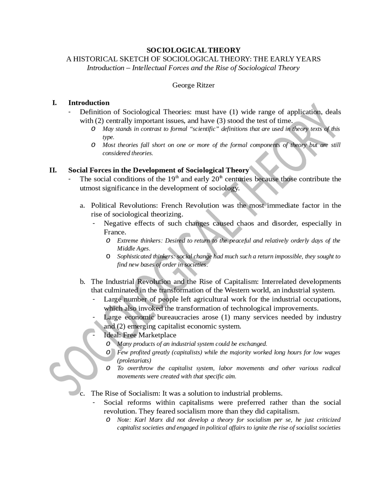 Summary of Sociological Theory (Chapter 1): Introduction - Intellectual ...