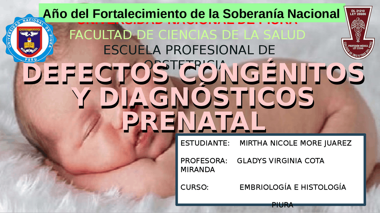 Defectos congenitos y diagnostico | Diapositivas de Embriología | Docsity