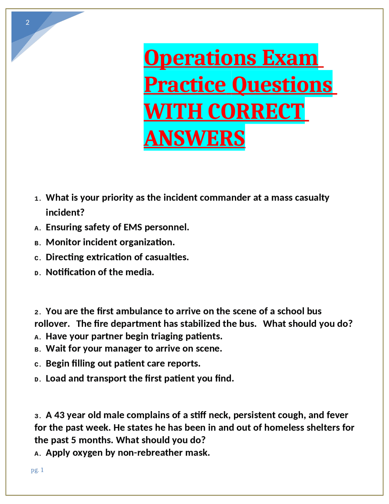 Operations Exam Practice Questions With Correct Answers Exams