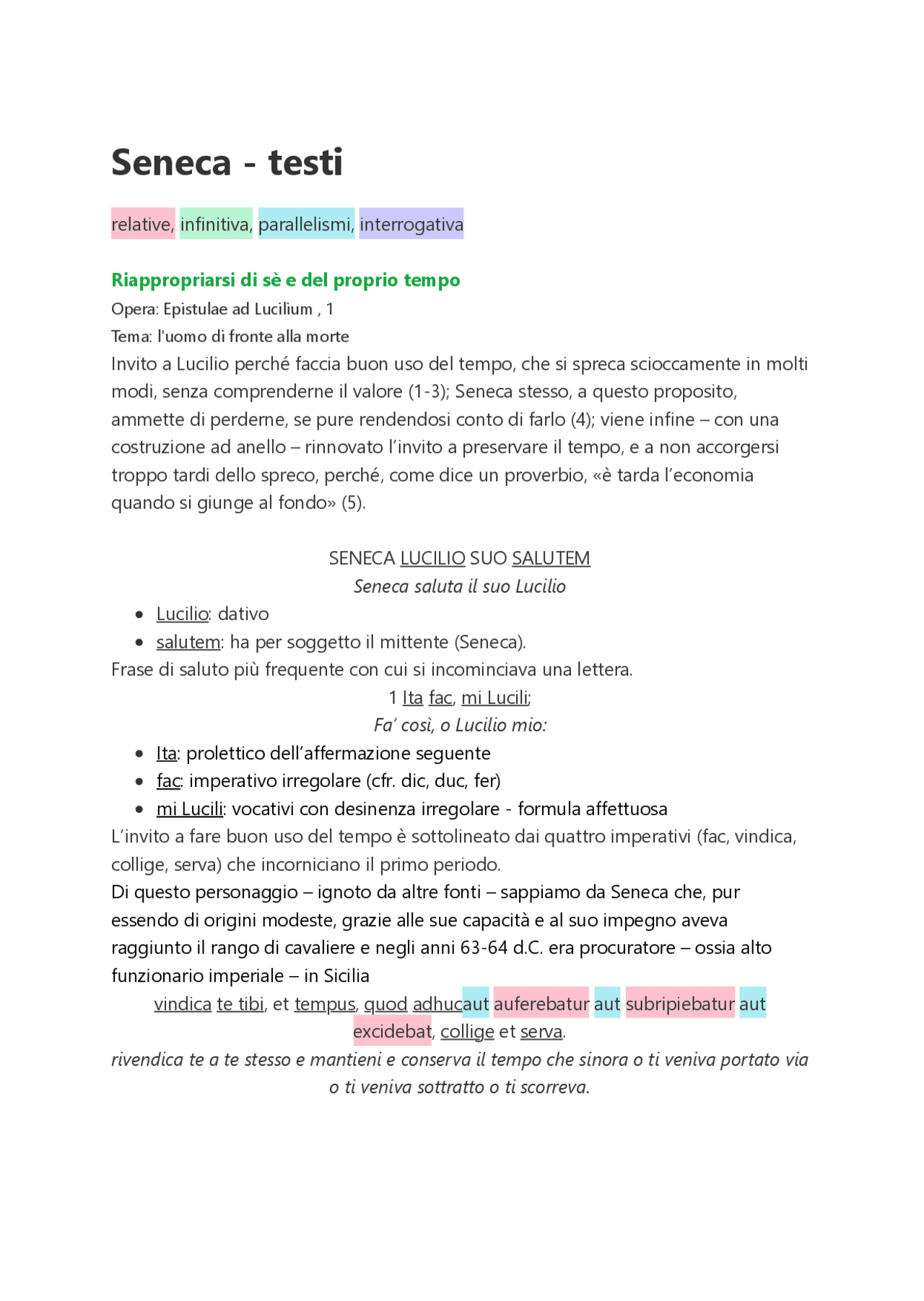 Seneca: analisi e traduzione | Appunti di Latino | Docsity