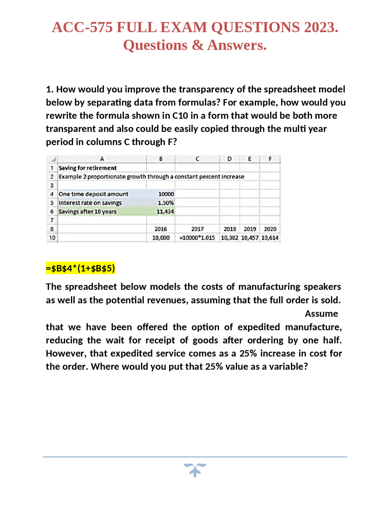 ACC-575 FULL EXAM QUESTIONS 2023. Questions & Answers. | Exams ...