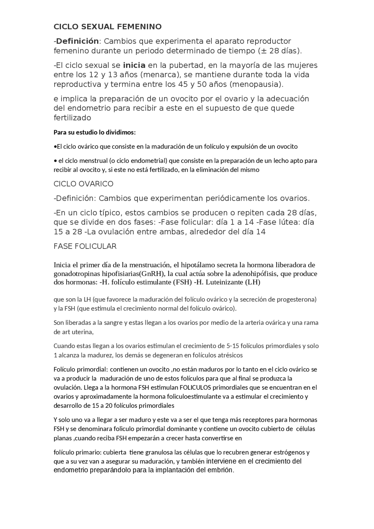 Ciclo sexual femenino | Esquemas y mapas conceptuales de Anatomía Aplicada | Docsity