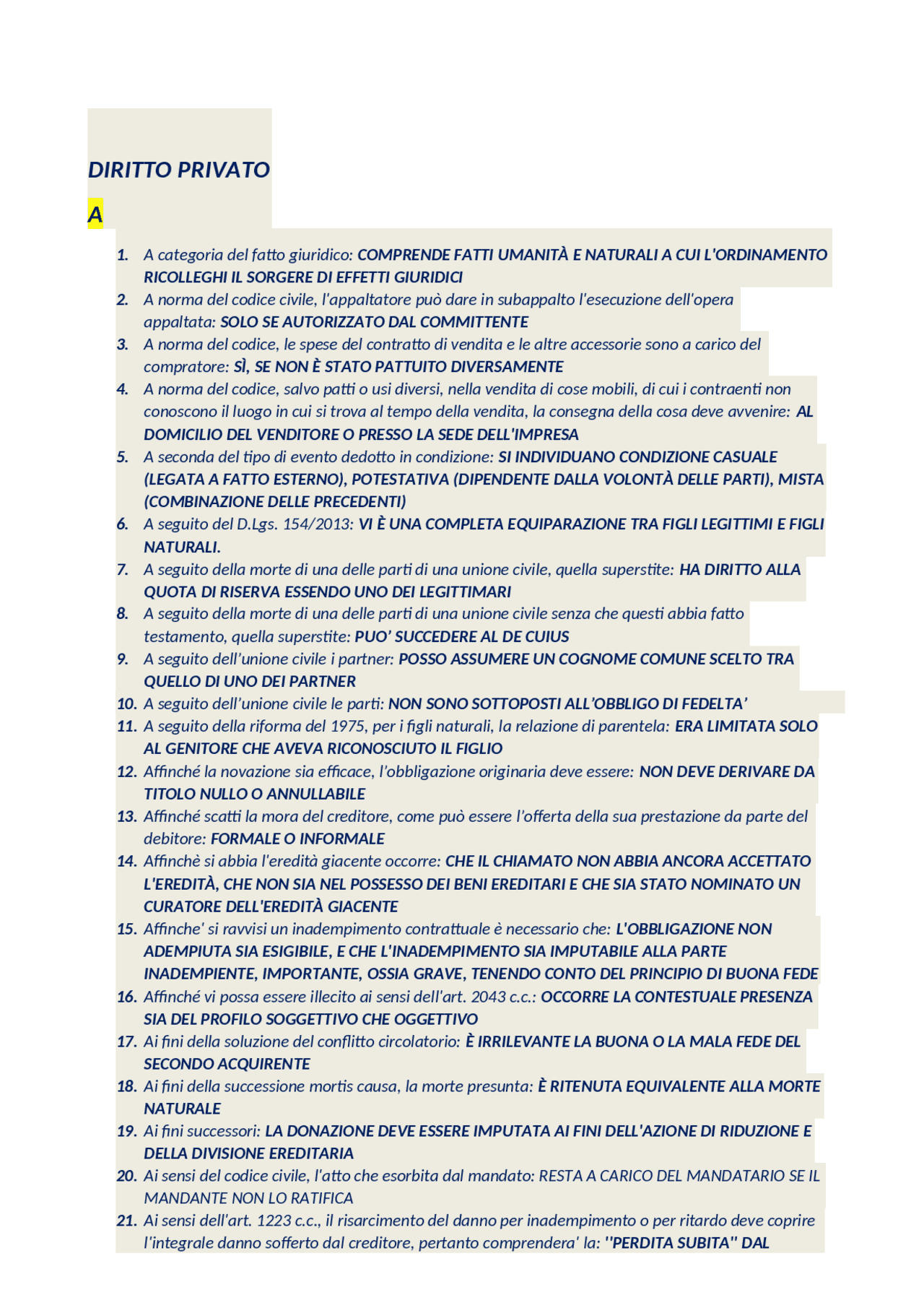 DIRITTO PRIVATO L14 SCIENZE GIURIDICHE MERCATORUM IN ORD. ALF. | Prove d'esame di Diritto ...