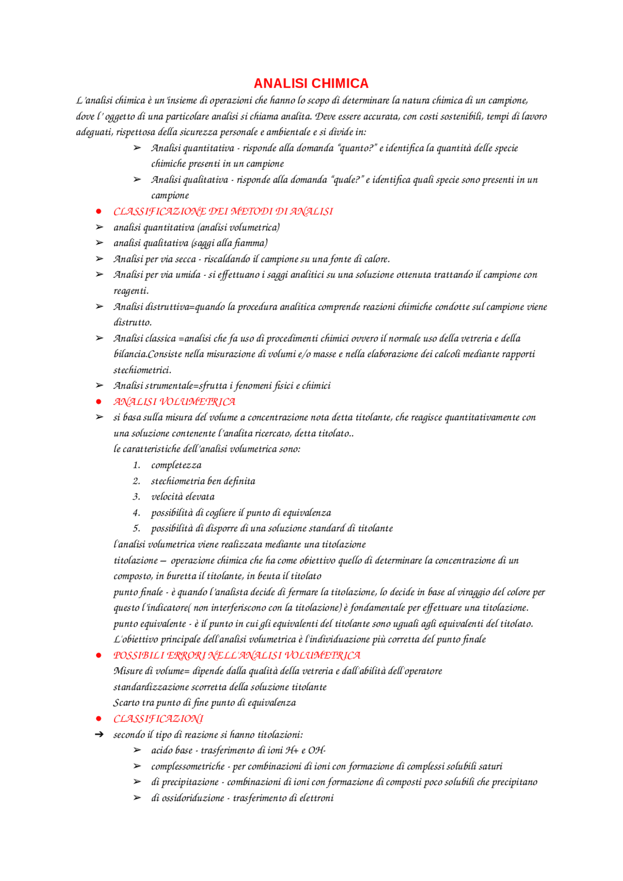 Tipi di analisi chimica, titolazioni acido-base e redox ...
