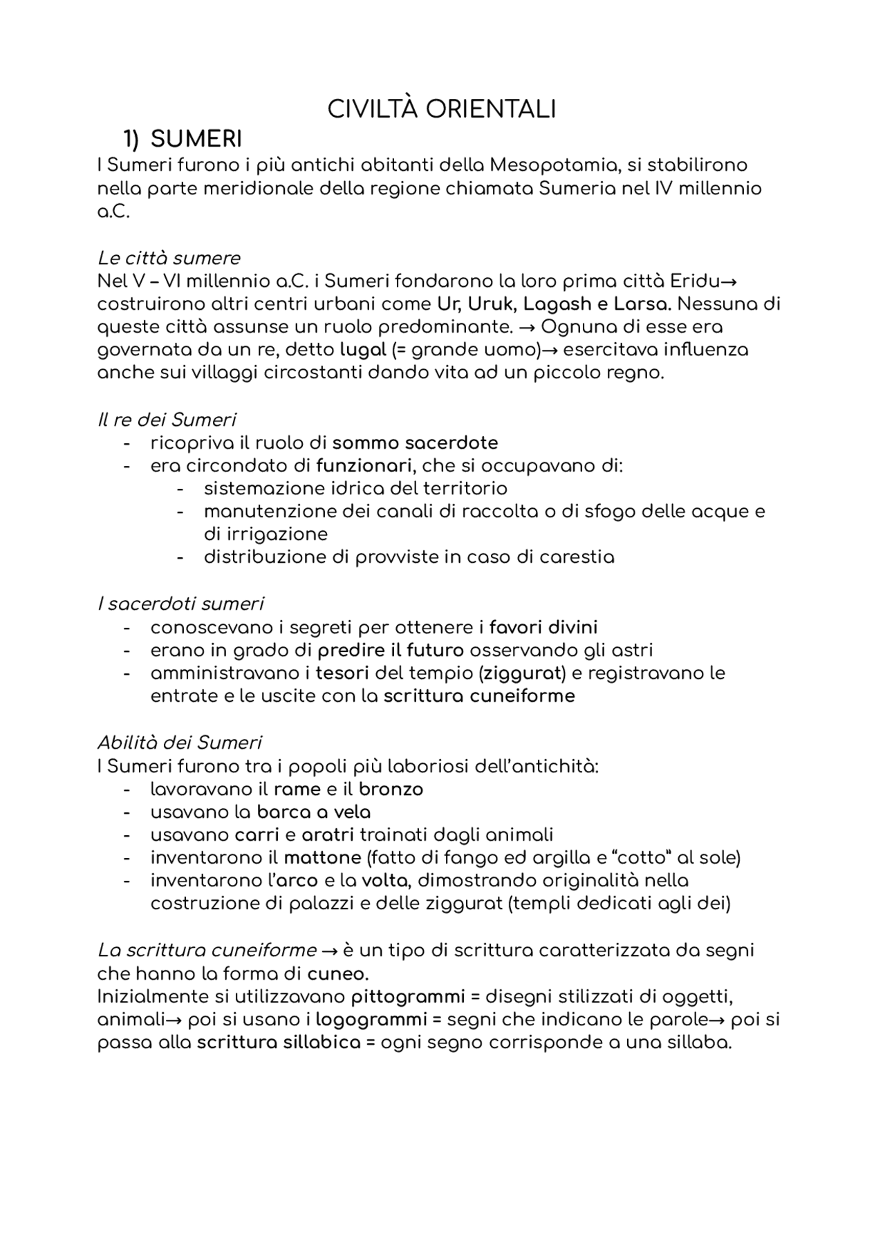Le civiltà orientali: Sumeri, Accadi, Babilonesi, Assiri, Egizi, Ittiti ...
