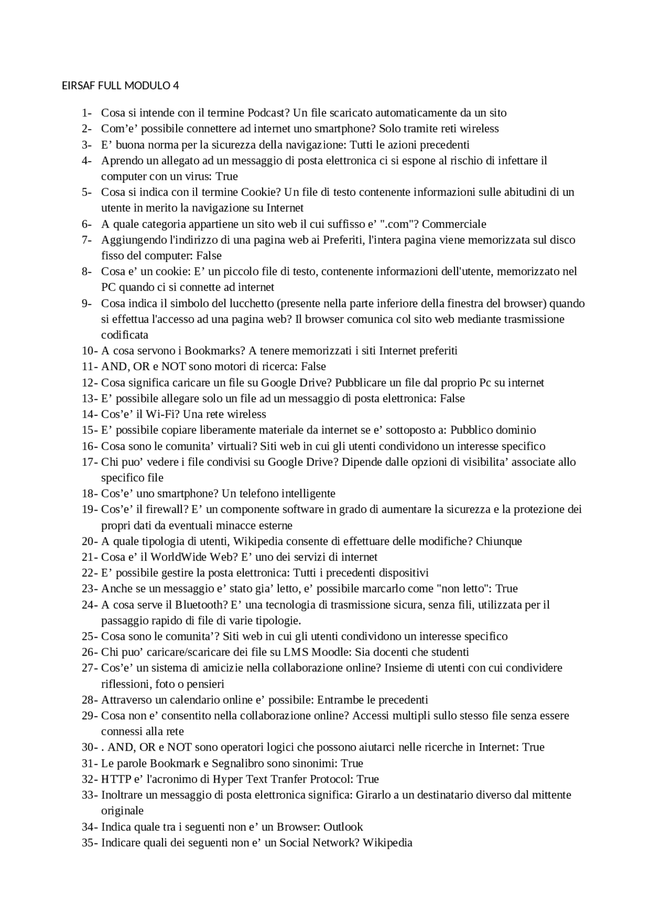 Modulo 4 Certificazione Eirsaf Full Panieri Di Reti Informatiche