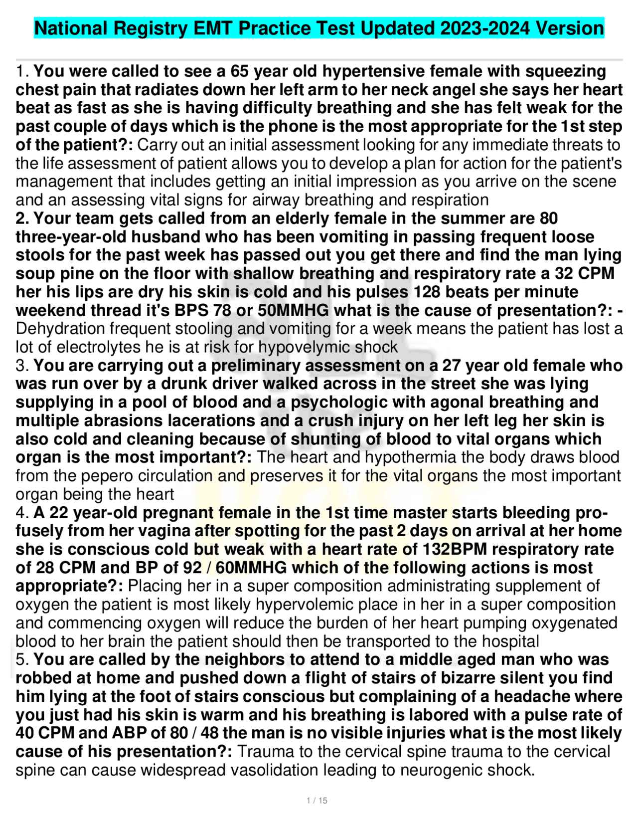 National Registry EMT Practice Test Updated 2023-2024 Version | Exams ...