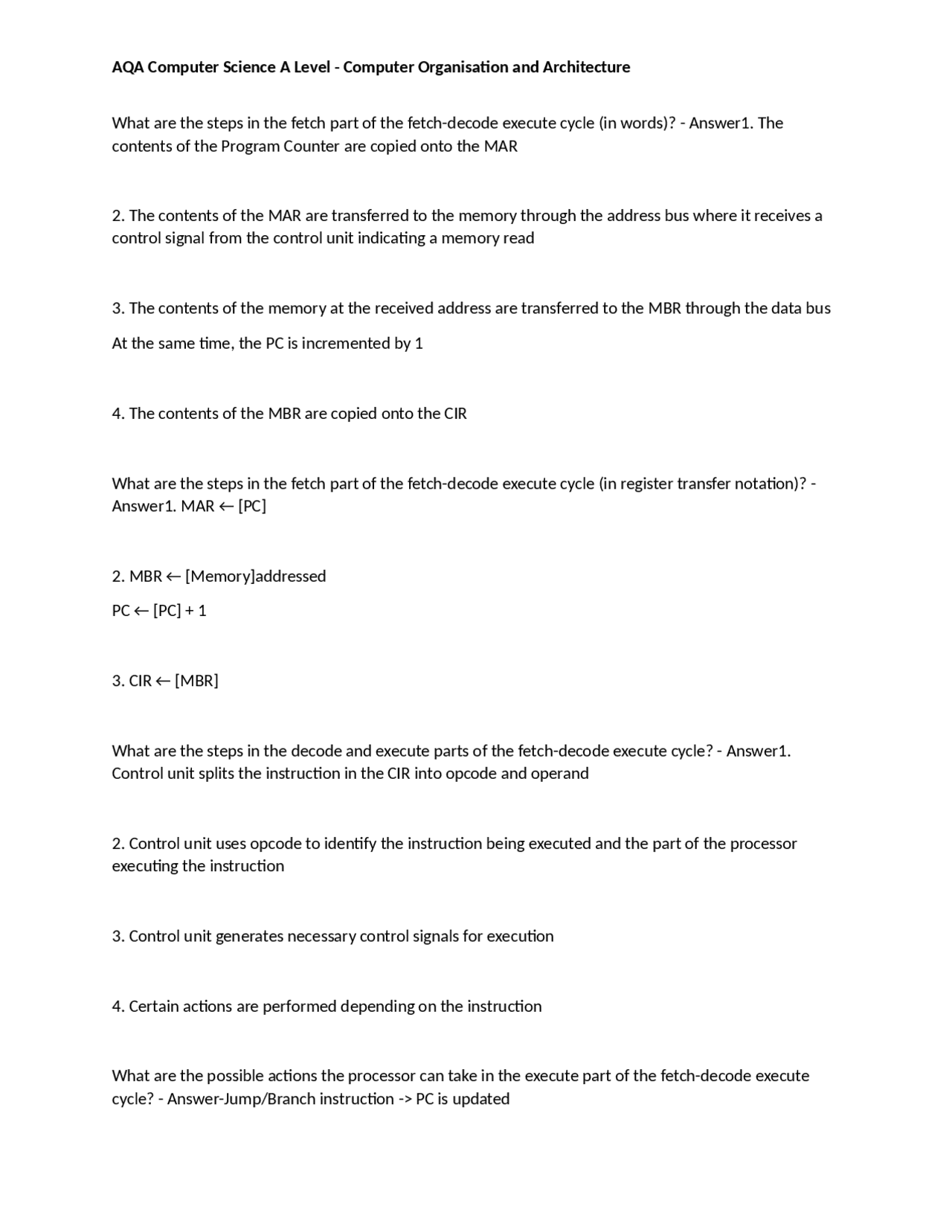 AQA Computer Science A Level - Computer Organization and Architecture ...