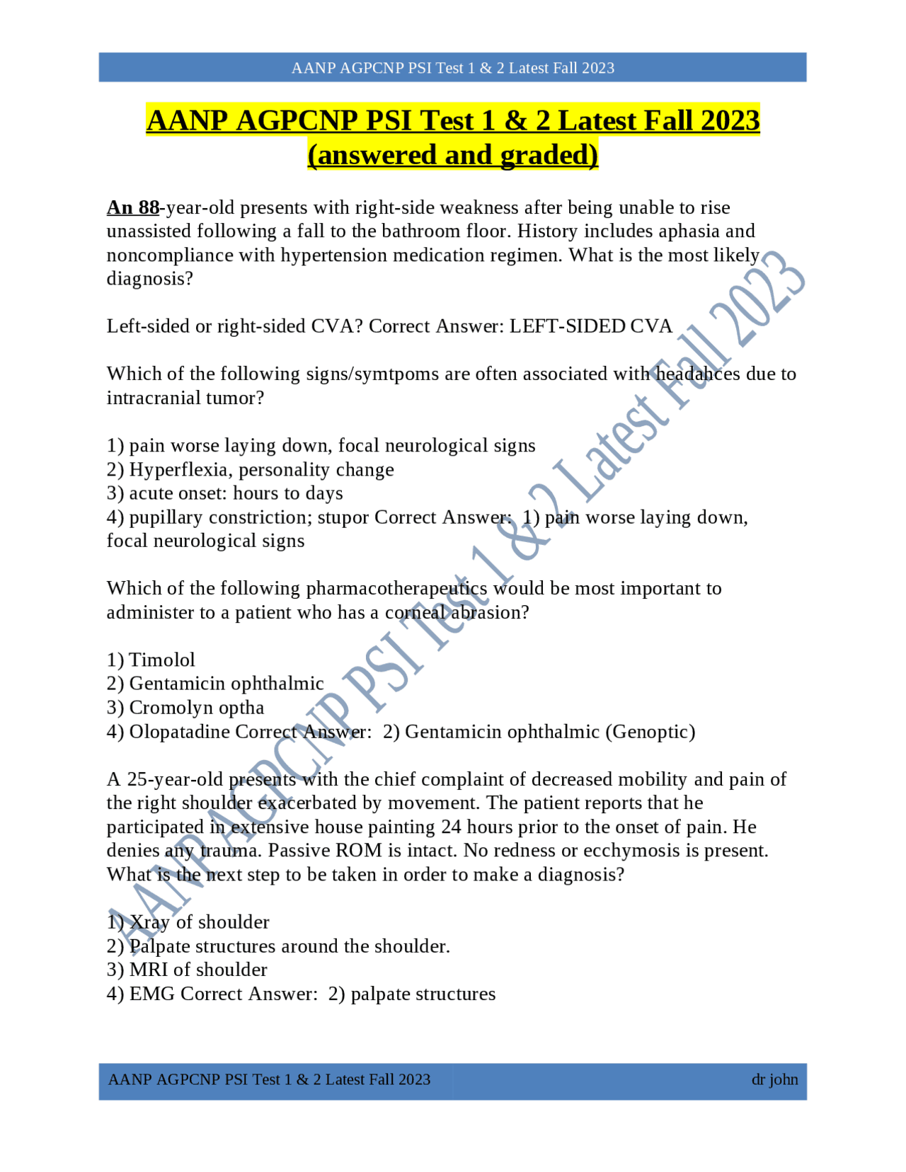 AANP and A_P Written Exam with Anwers | Exams Nursing | Docsity