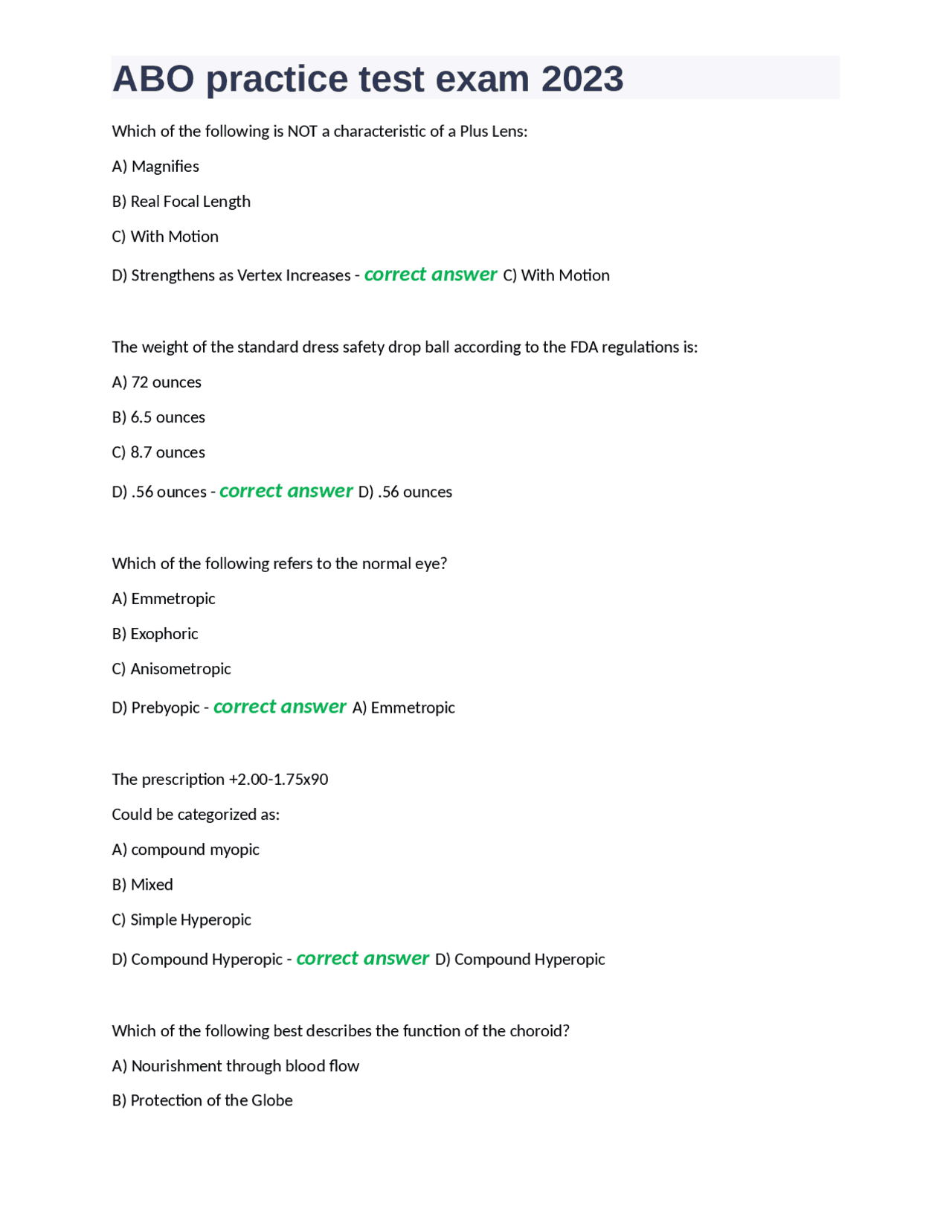 ABO practice test exam 2023 | Exams Nursing | Docsity