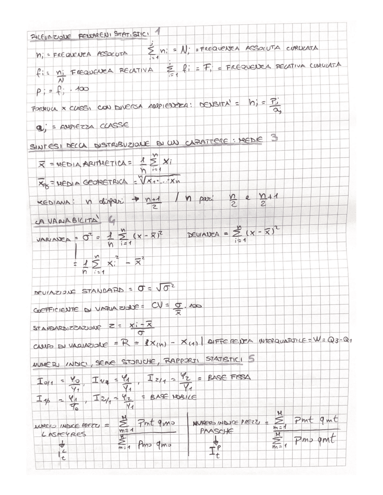 Formule di Statistica | Schemi e mappe concettuali di Statistica | Docsity