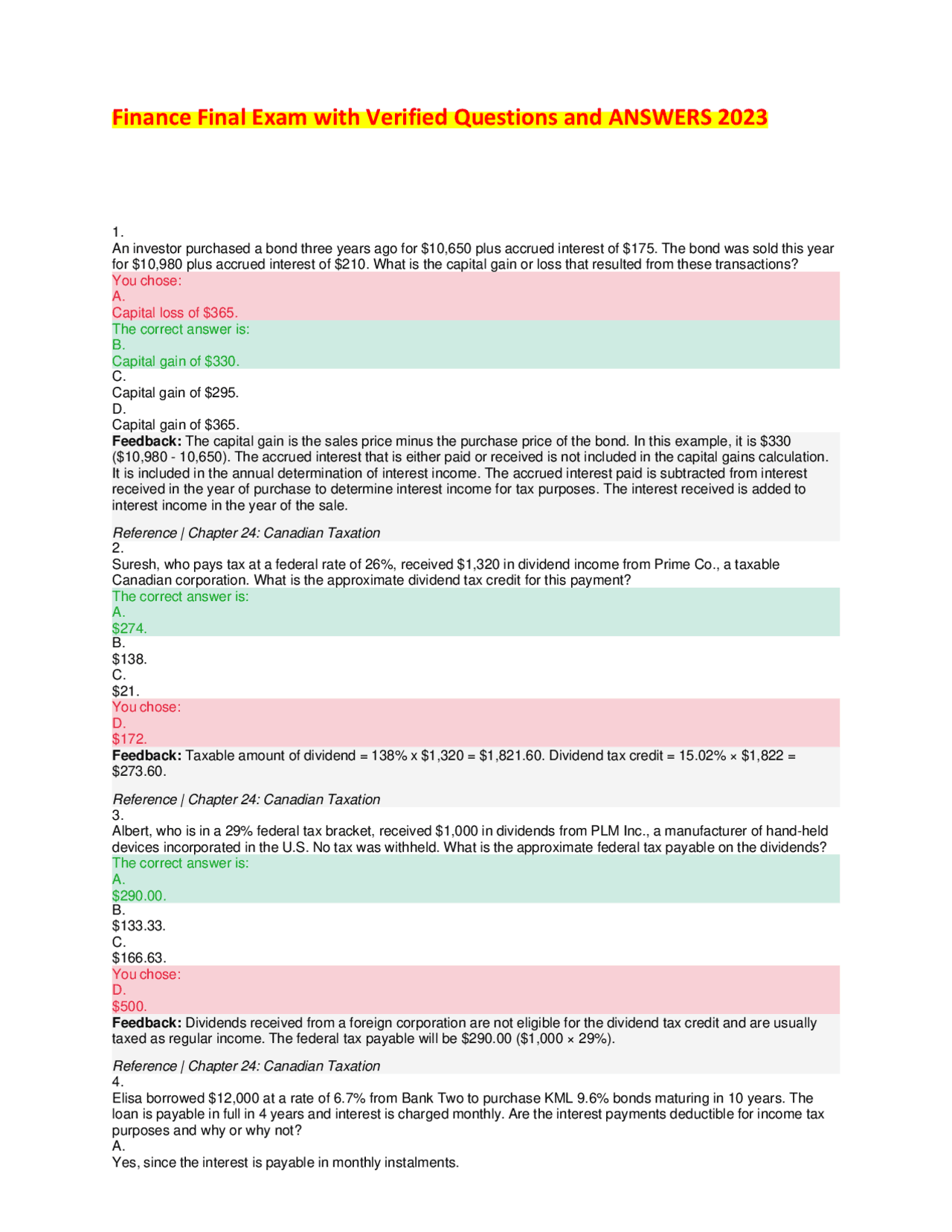 Finance Final Exam with Verified Questions and Answers 2023. | Exams ...