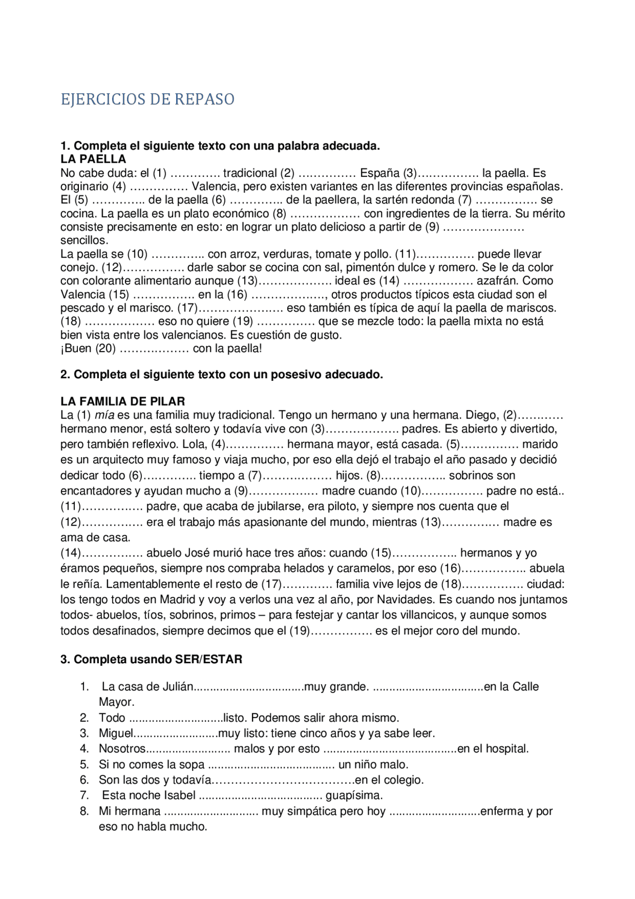 Esercizi Di Lingua Spagnola Esercizi Di Lingua Spagnola Docsity