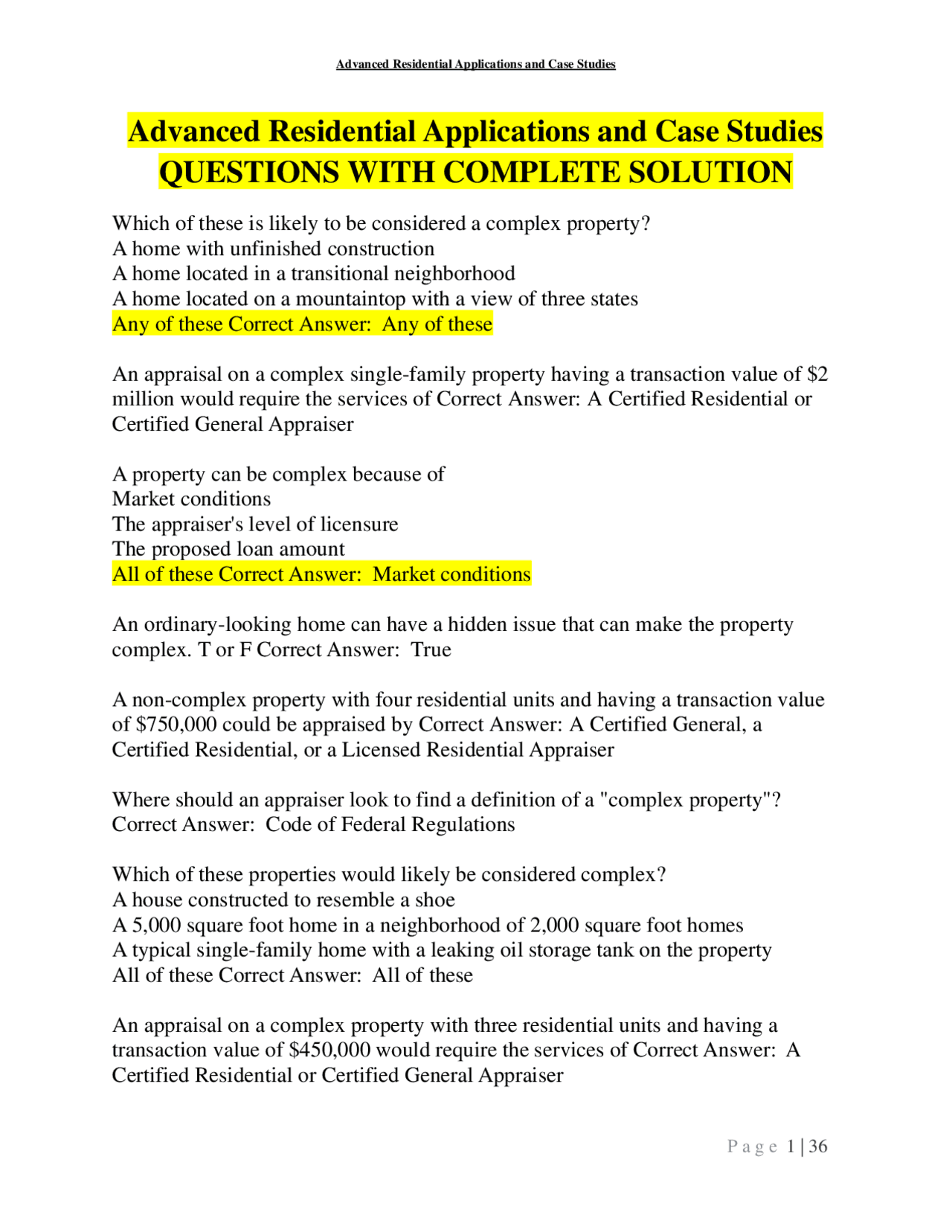 Advanced Residential Applications and Case Studies QUESTIONS WITH COMPLETE SOLUTION | Exams ...