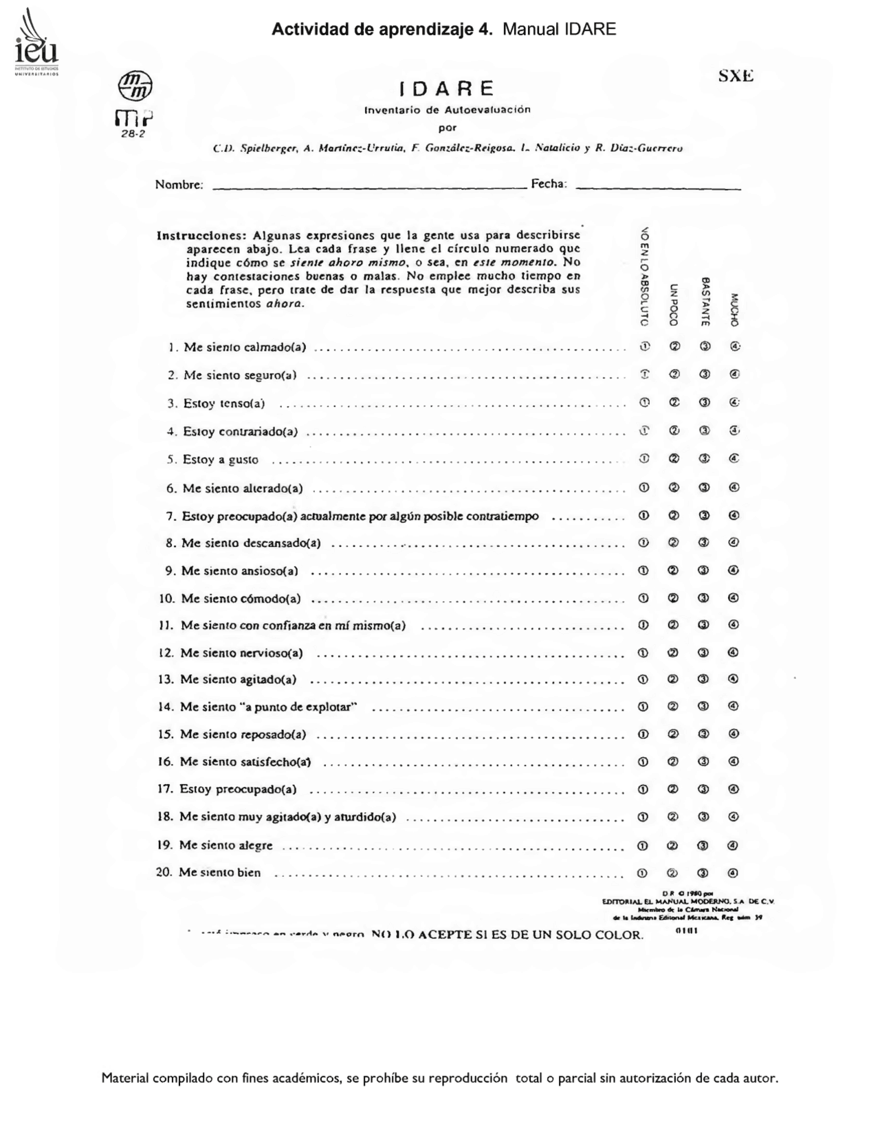 Guía para calificar IDARe | Guías, Proyectos, Investigaciones de Psicología | Docsity