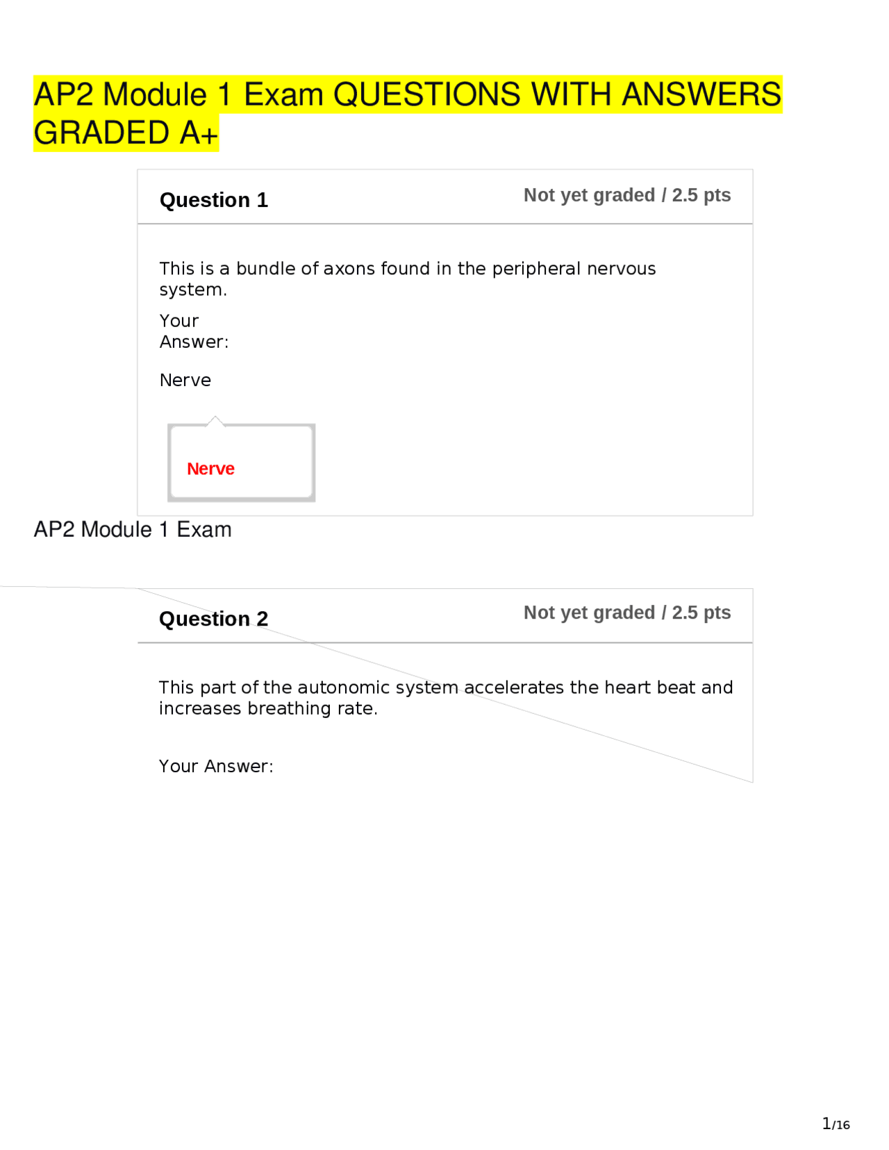 Ap2 Module 1 Exam Questions With Answers Graded A Exams Biology